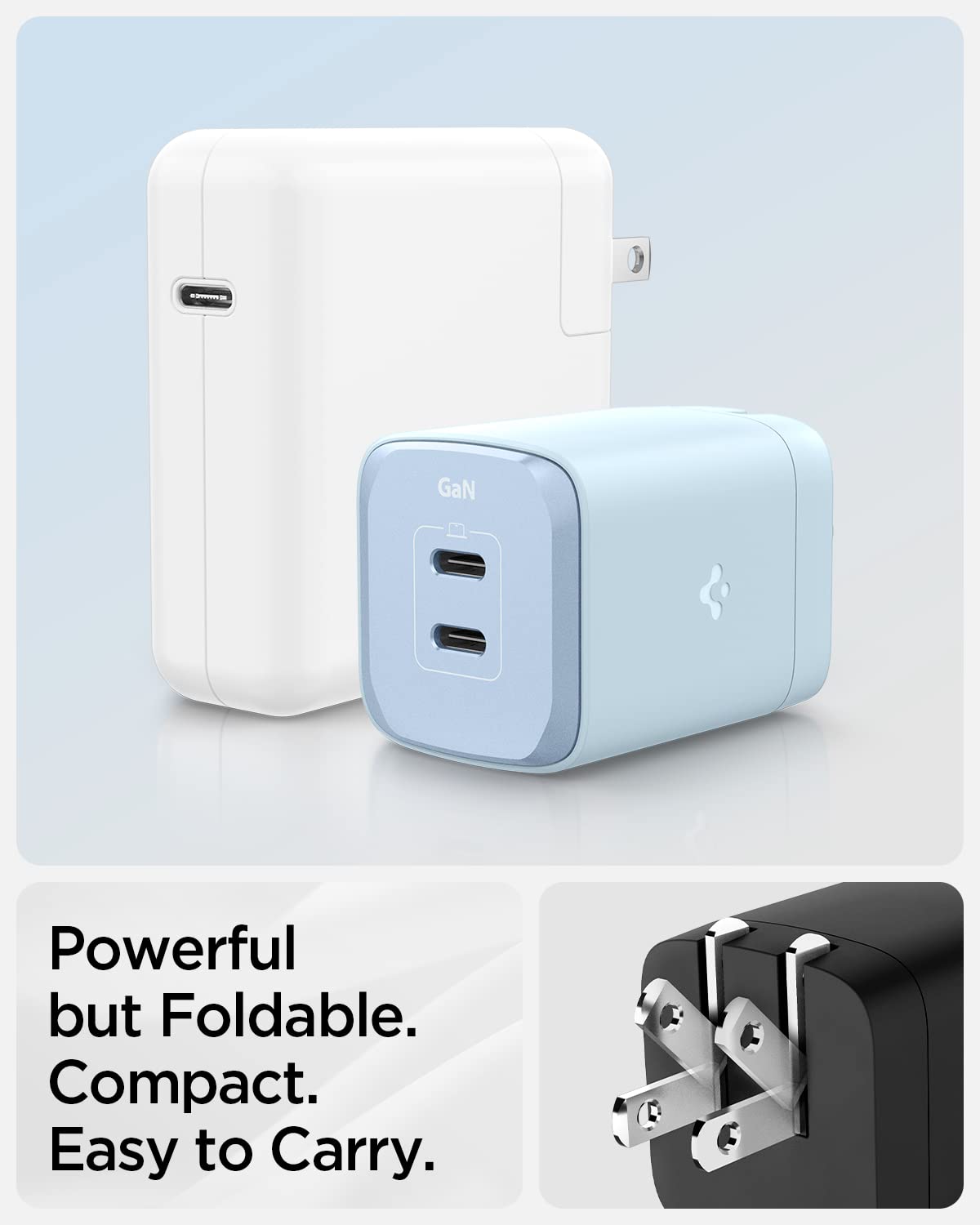 Spigen GaN III 652 65W 2 Ports Compact Foldable Dual USB C Wall Charger PD PPS Fast Charging Block Adapter for iPhone 15 Pro Max 14 13 iPad MacBook Air Vision Samsung Galaxy S24 Ultra Plus steam Deck