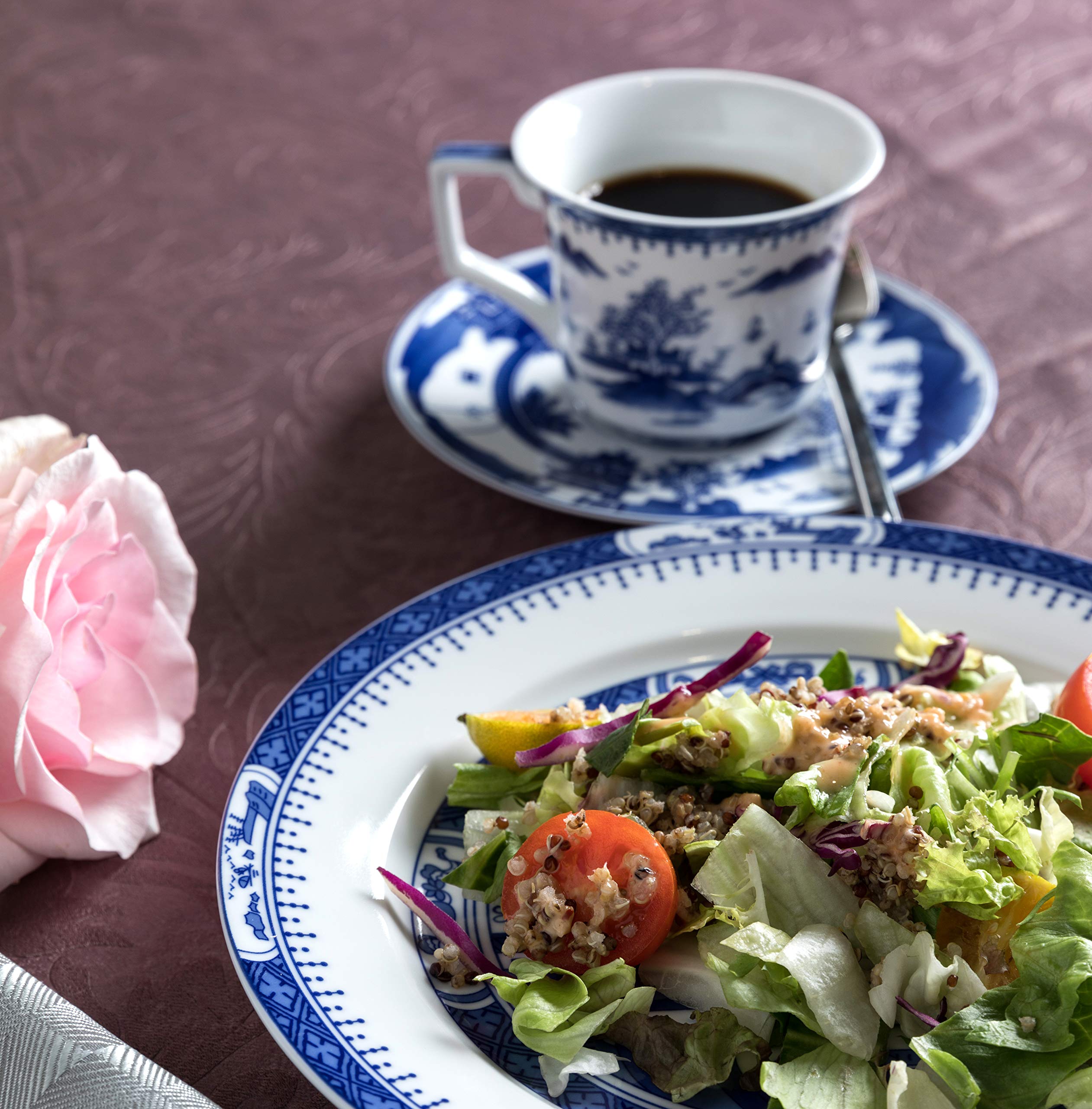 Pangu HandMade 10-Piece Dinnerware Set, Service for 2, Delft Blue, Blue and White, 2 Bowls, 2 Dishs, 2 Salad Plates, 2 Mugs and Saucers