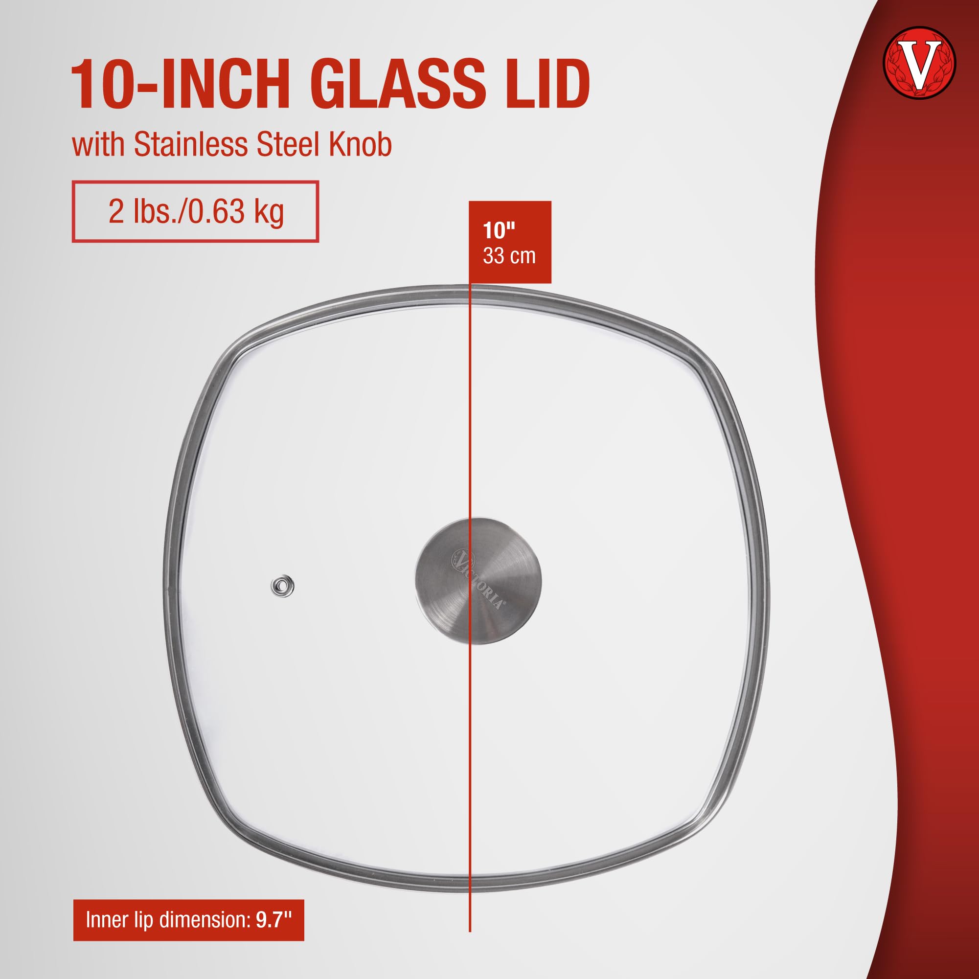 Victoria Square 10-Inch Glass Lid for Cast Iron Skillet or Pan, Custom Made for Only Victoria Brand, Diameter 9.7-Inch