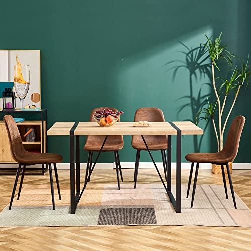 Pvillez 55.1" Modern Dining Table Set for 4, Rectangular Kitchen Table and Chairs Set for 4, Wooden Dining Table with 4pcs Upholstered Dining Chairs, 5 Piece Dining Room Table Set