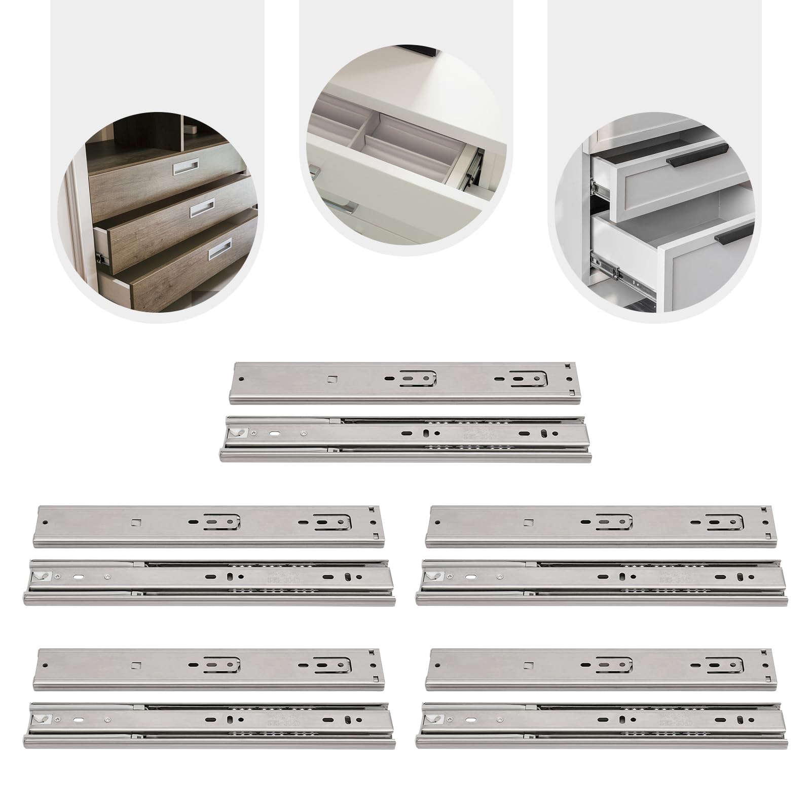 RustyVioum 44 Inch Heavy-Duty Drawer Slides, 3-Fold 1 Pair Heavy Duty 500 lbs Drawer Slides, Heavy-Duty Ball Bearing Full Extension with Lock Easy Install, Silver