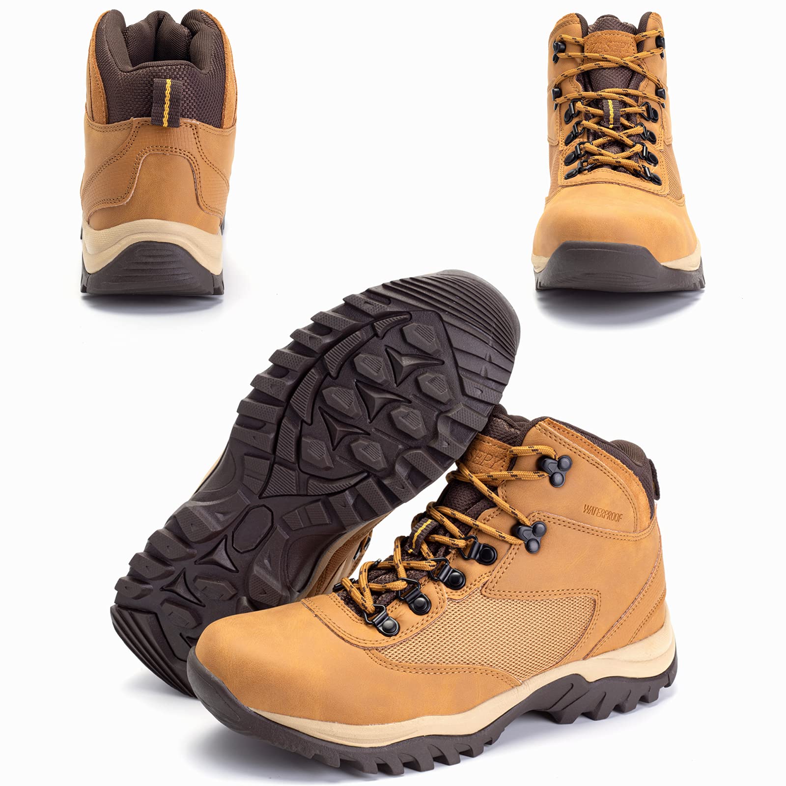 ZASEPY Men's Waterproof Hiking Boots Lightweight Non-Slip Outdoor Shoes Mid Top Ankle Arch Support Hiker Backpacking Trekking Work Boot