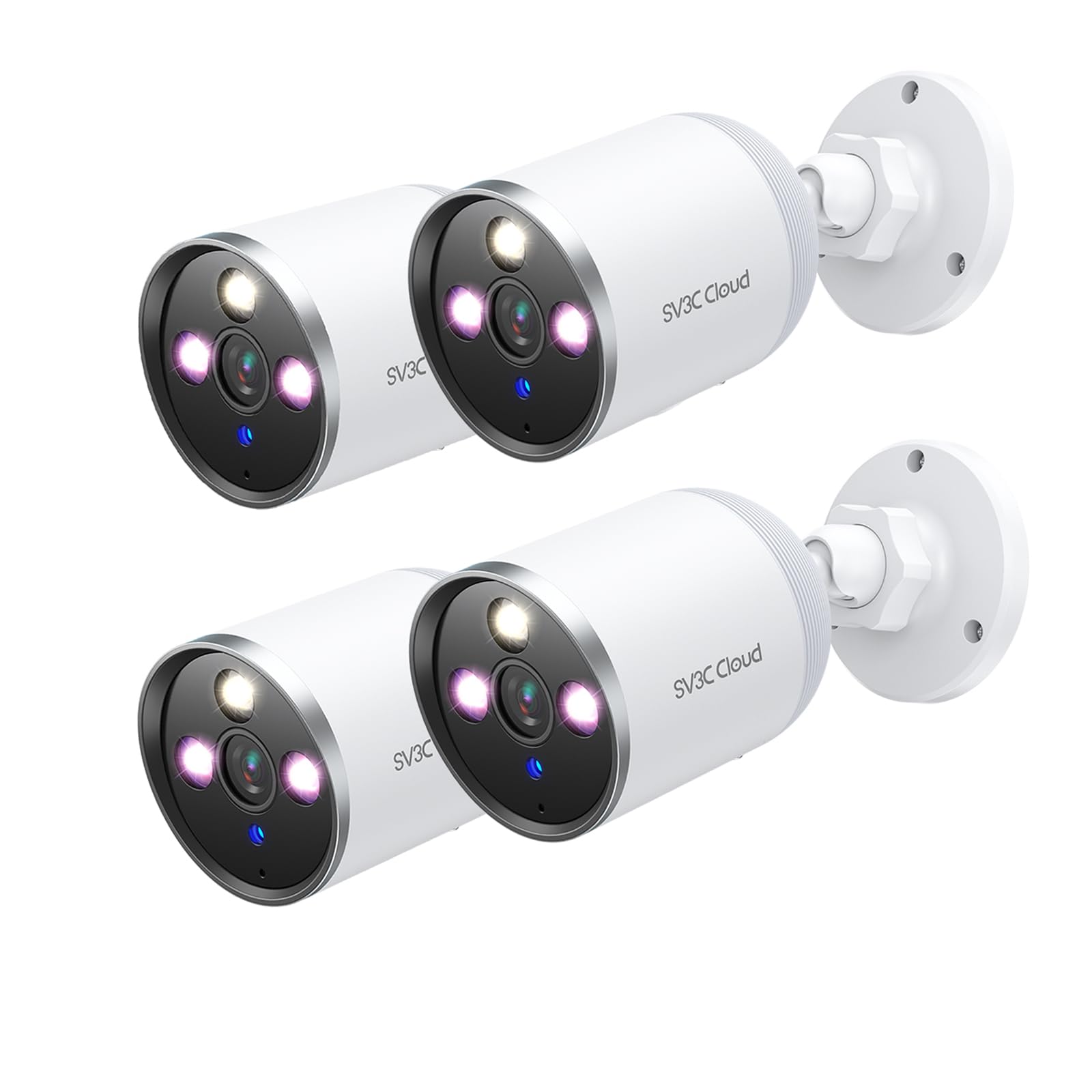 SV3C 2K WiFi Camera Outdoor, 4 Pack Wired Security IP Cameras for Home Outside Indoor Support ONVIF, Full Color Night Vision, Sound Motion Detection, Two-way Audio, Cloud & SD Card Record, USB Powered