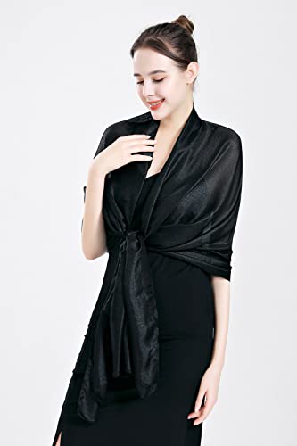 QBSM Womens Black Shawls and Wraps for Evening Dresses, Silky Wedding Party Shawl Wraps for Women