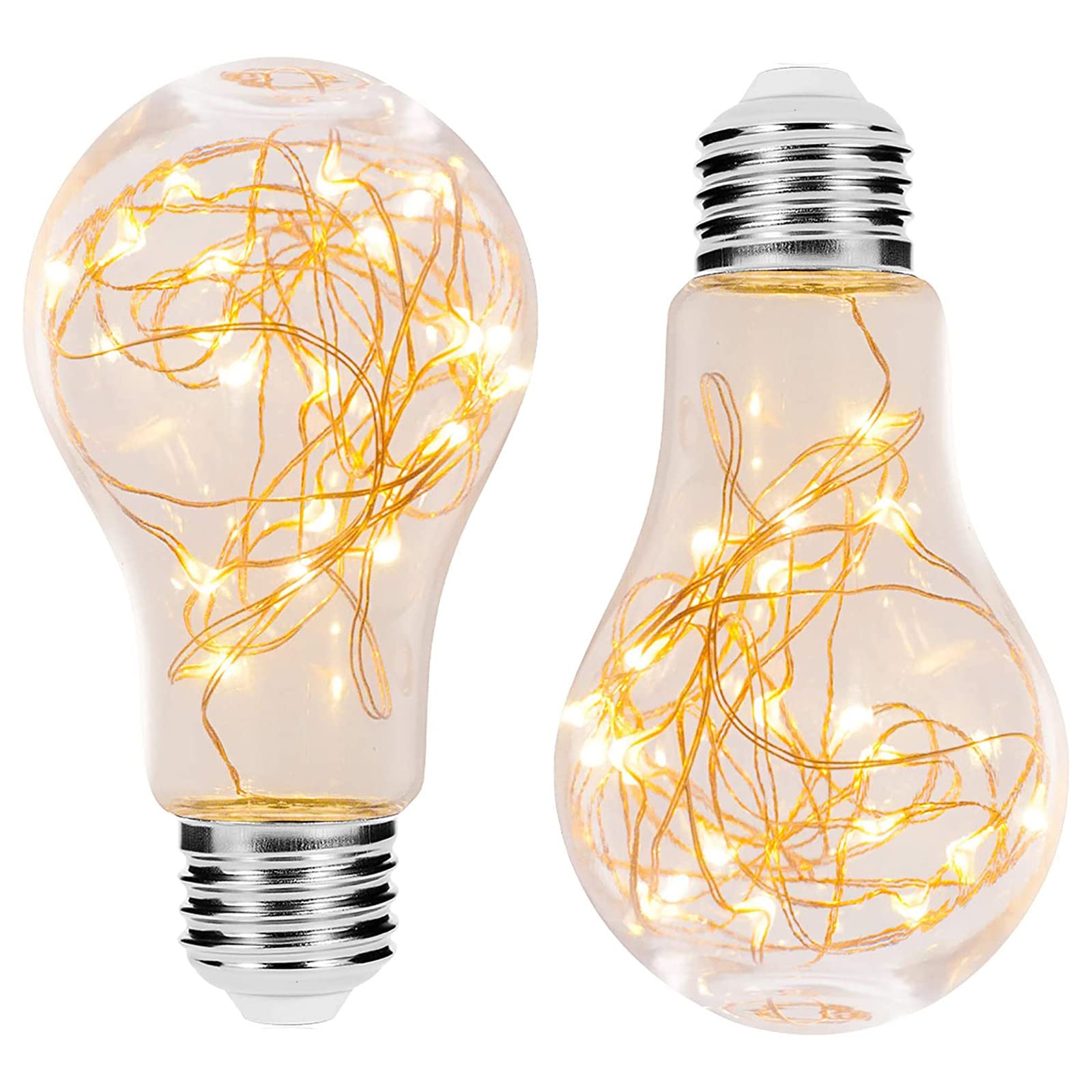 Tonitre LED Decorative Fairy Lights Bulb, 2W Starry Light Warm White Filaments A19 Bulbs, 15W Equivalent Copper Wire String Lights for Pendant Light Fixtures, Living Room, Christmas, Wedding, 2 Pack