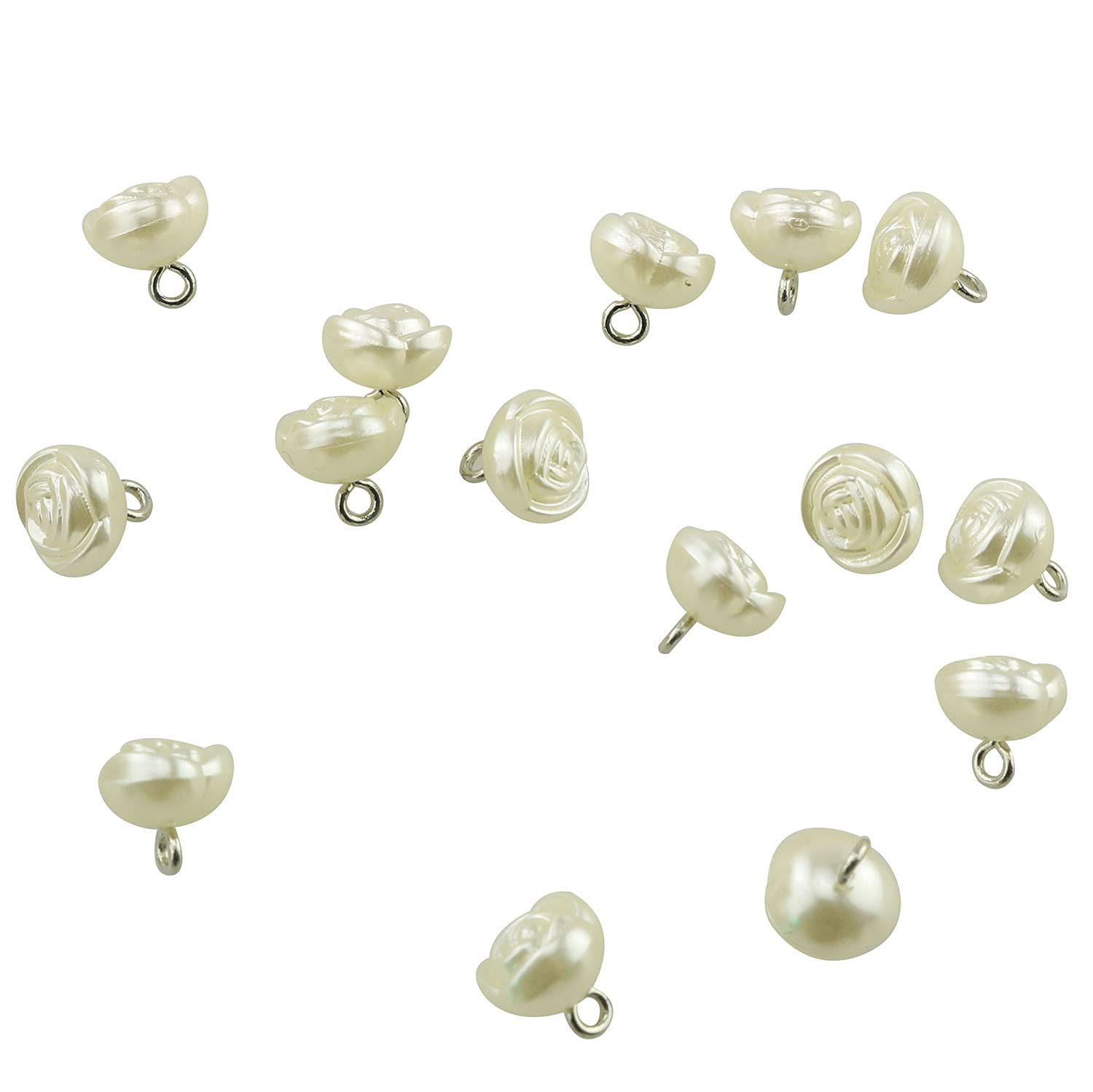 Tegg Rose Shape Button 30PCS 11mm Cream-Coloured Rose Shape Half Ball Pearl Buttons with Metal Shank for Clothes, Craft, Sewing