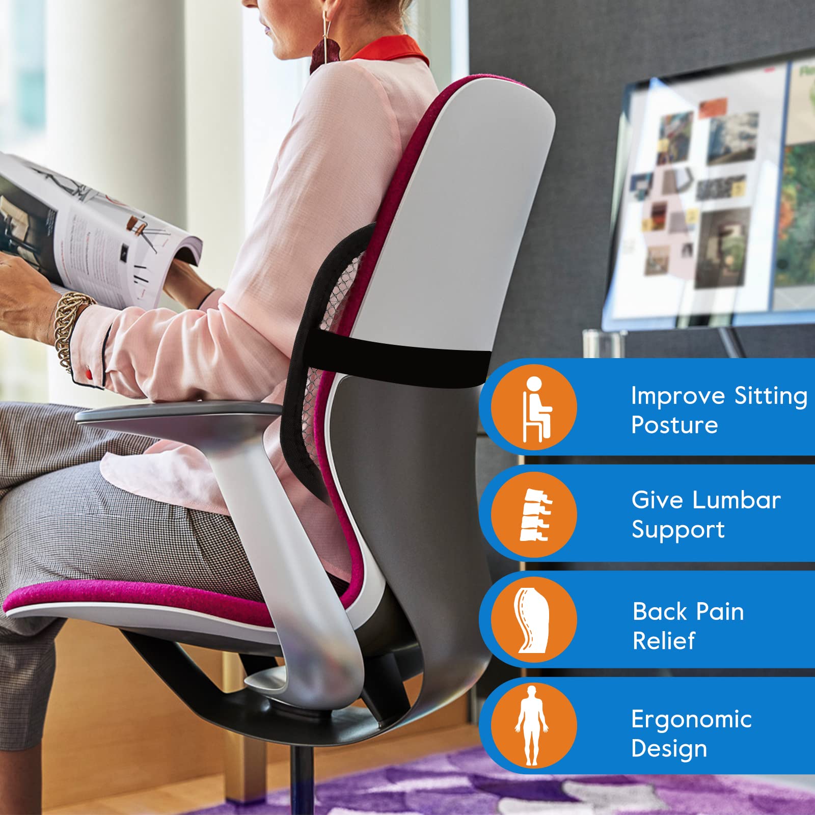 YINSHENG Mesh Back Lumbar Support, Mesh Back Support Seat Cushion Air Flow Chair Back Support with Elastic Strap Back Rest for Home Office Chair Car Seat Back Pain Relief