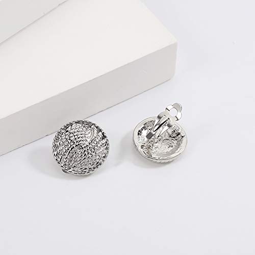 TONLUYAX Silver-Tone Clip on Earrings for Women Not Pierced Big Hammered Texture Disc Clip Earrings