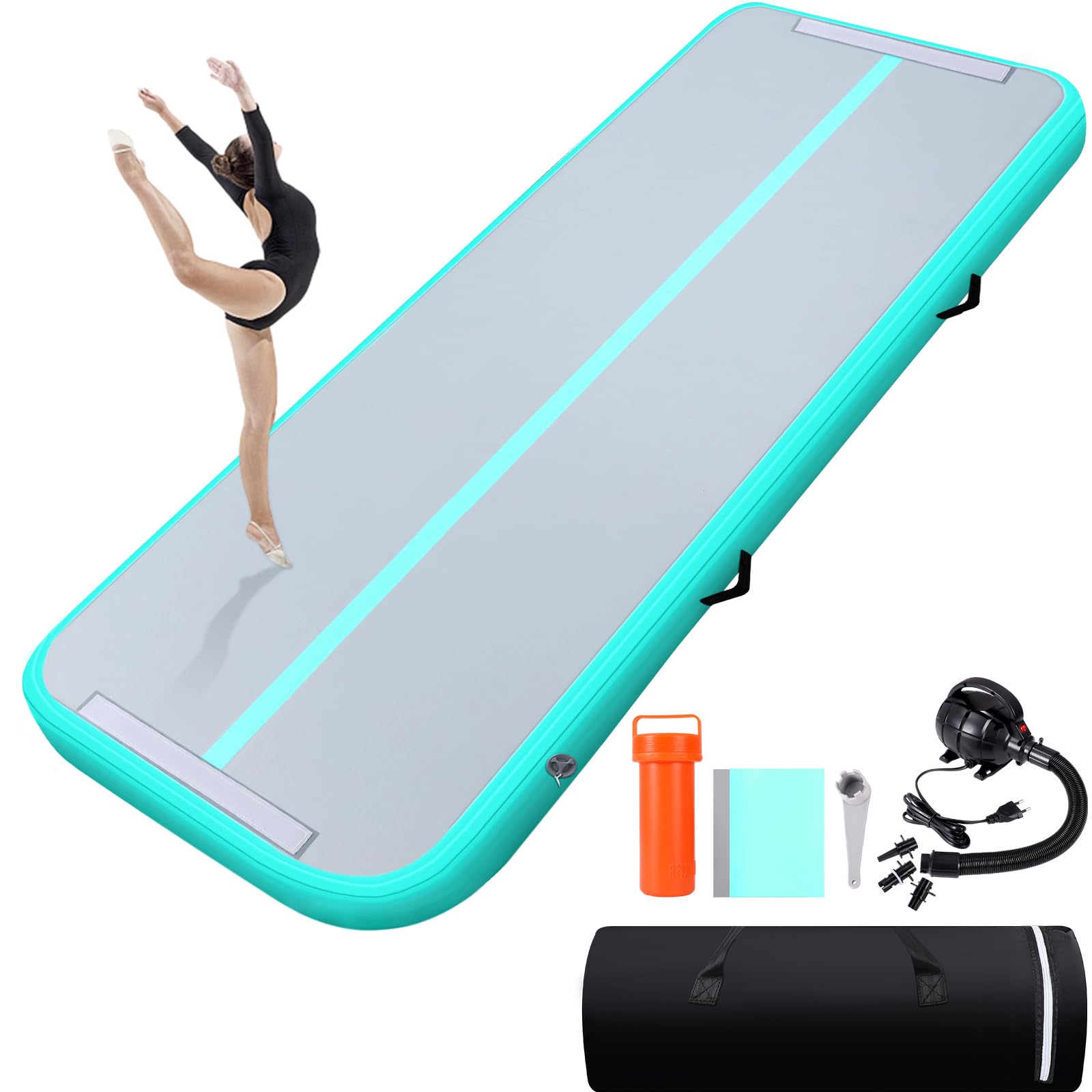 TONKOUM Air Gymnastics Track Tumbling Mat Inflatable 10ft 13ft 16ft 20ft Flooring Mat Yoga Training Mat 4 In Thickness for Home/Training/Cheerleading/Yoga/Water Fun