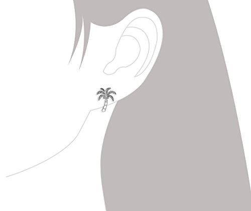 Rhodium Plated Sterling Silver Coconut Palm Tree Stud Earrings