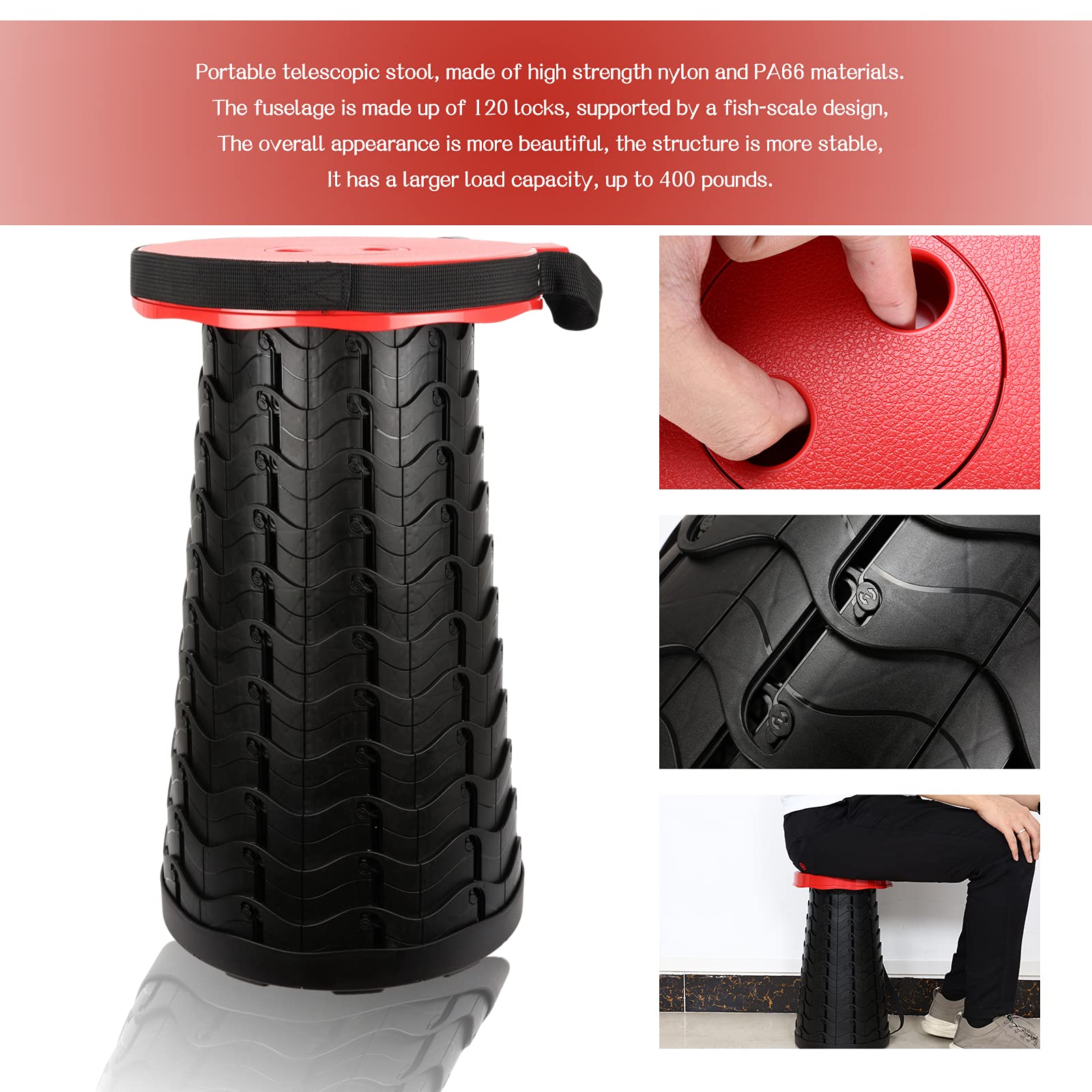 Telescopic Camping Stool Portable Retractable Foldable Collapsible with Mobile Charger & Memory Foam Cushion for Indoor/Outdoor Activities Load Capacity Reaching 400 lbs (Blue) YUETNT WOD.