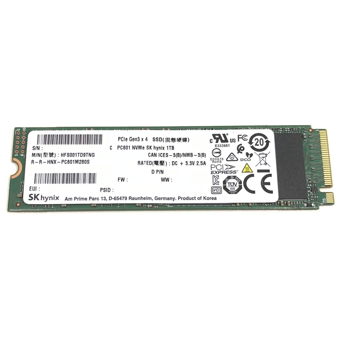 SK Hynix SSD 1TB PC601 M.2 2280 PCIe Gen3 x4 NVMe HFS001TD9TNG Solid State Drive