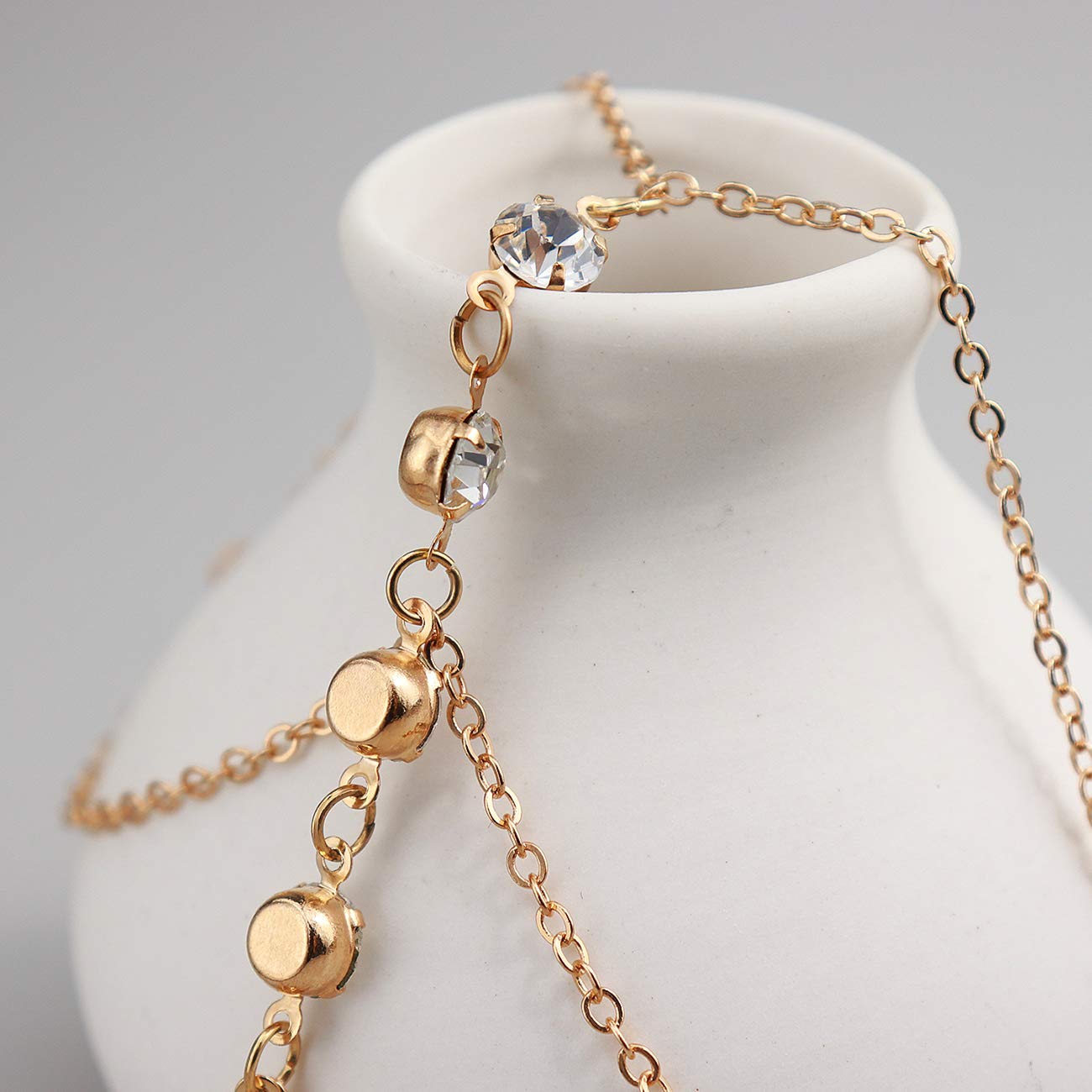 Suyi Finger Ring Bracelet Hand Harness Chain Bracelet Rhinestone Gifts for Women Gold 10CM/3.9IN 2 Pieces