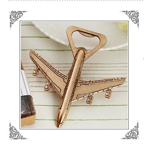 Youkwer 16 PCS Skeleton Airplane Bottle Opener with “OUR ADVENTURE BEGINS”Exquisite Packaging for Wedding Party Favors & Decorations (Dark Gold)