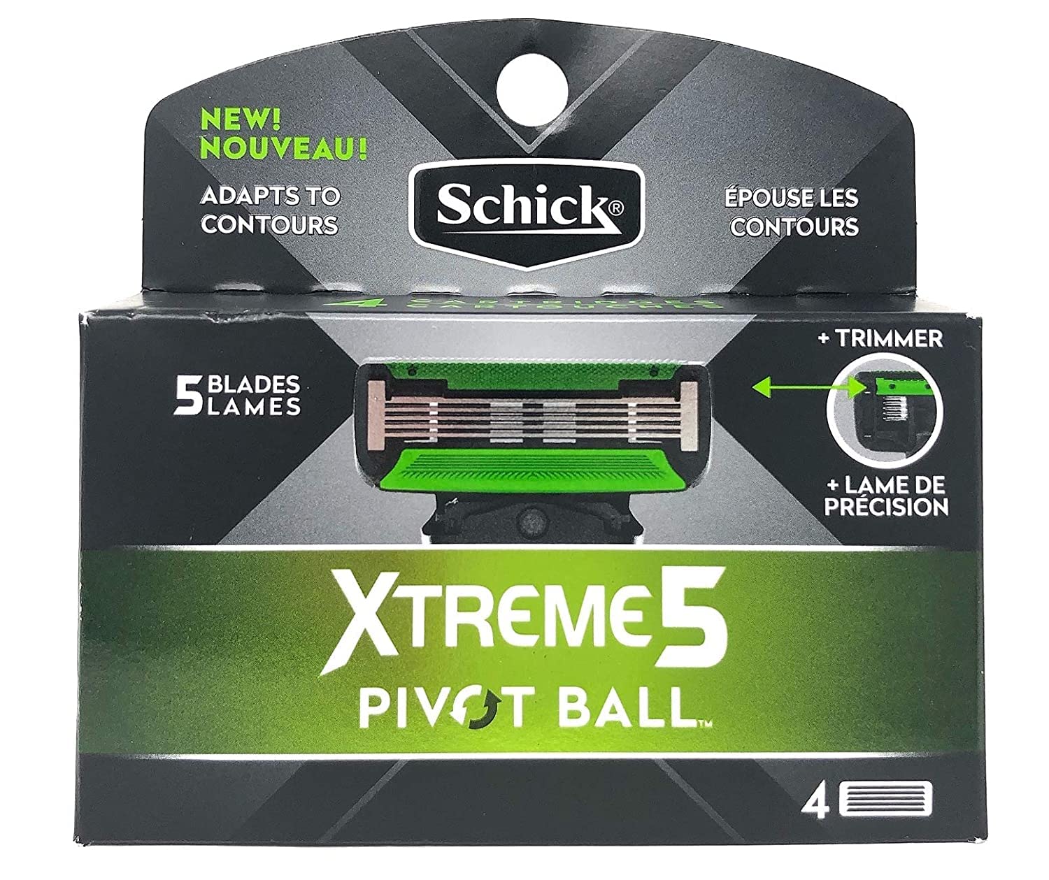 Premium Quality Xtreme 5 PivotBall Men's Razor Refills, 4 Count Box