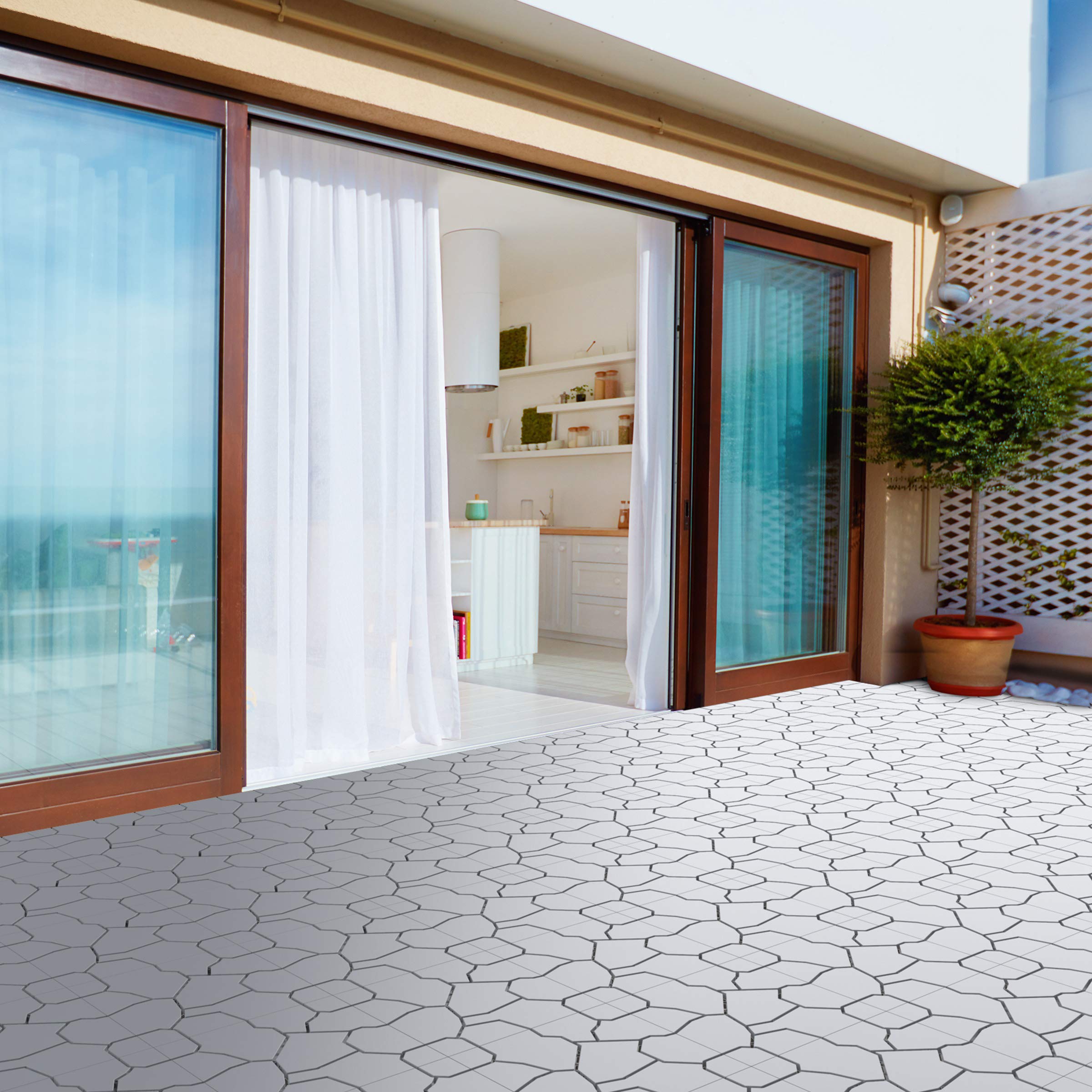 Pure Garden Deck Tiles β Set of 6 Polypropylene Interlocking Patio Tiles β Weather-Resistant Outdoor Flooring for Balcony, Porch, and Garage (Gray)