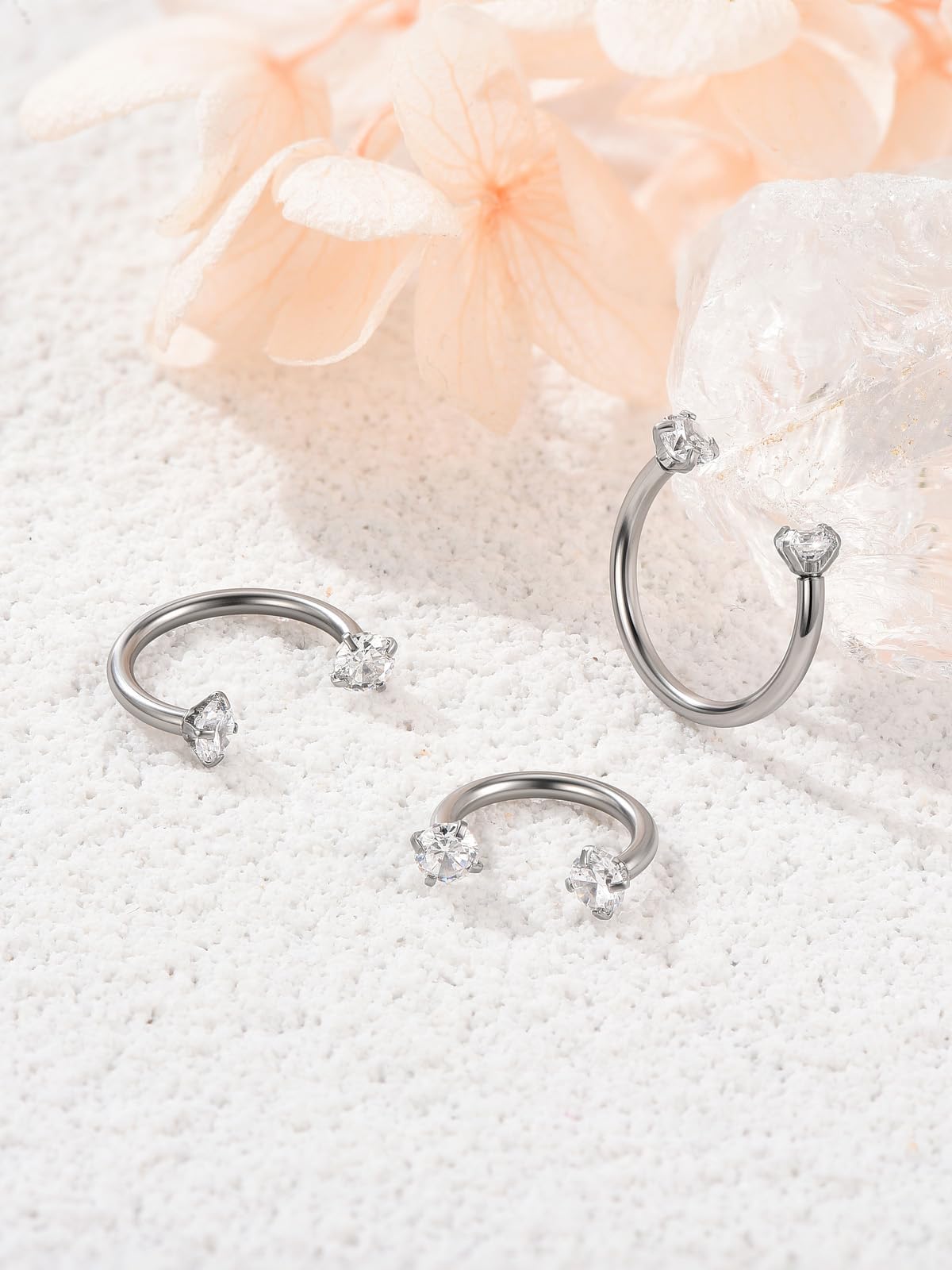 PiercingJ 2-6pcs 16G Clear Cubic Zirconia Stainless Steel Horseshoe Hoop Multi-functional Captive Ring for Nose Daith Lip Eyebrow Nipple Ear Cartilage Helix Septum