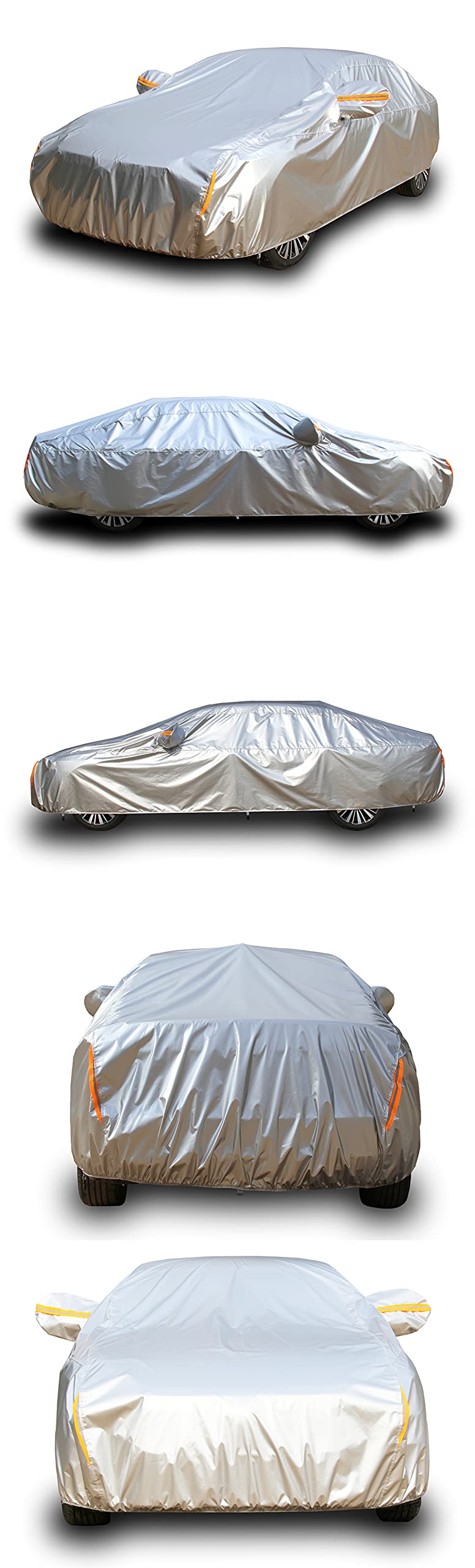 Tecoom Heavy Duty Multiple Layers Car Cover All Weather Waterproof Windproof Reflective Snow Sun Rain Protective Outdoor with Buckles and Belt Fit 191-200 Inches Sedan