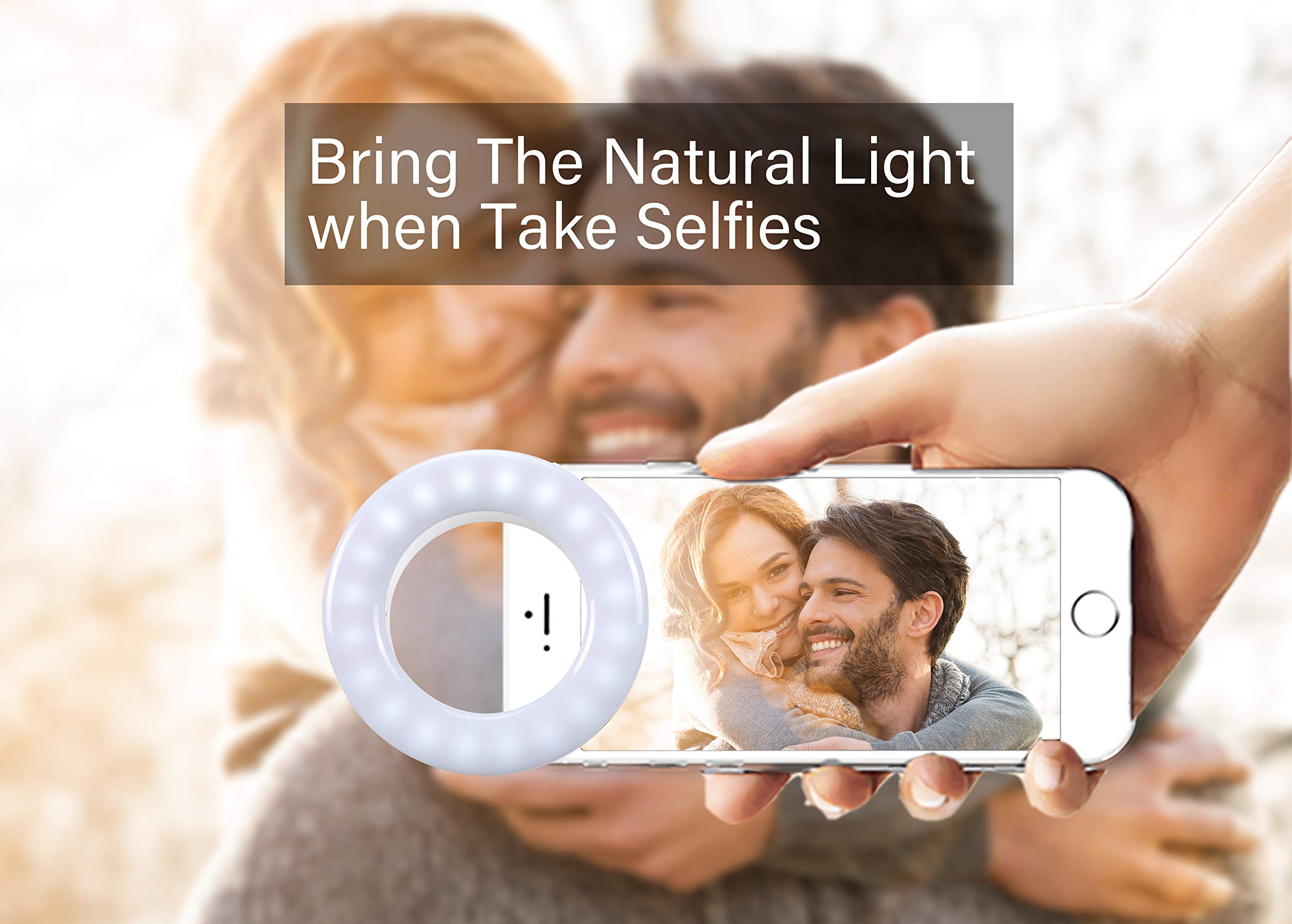 Selfie Ring Light, Oternal Selfie Light Rechargeable Portable Clip-on Selfie Fill Ring Light for iPhone Android Smart Phone Photography, Camera Video, Girl Makes up (White)