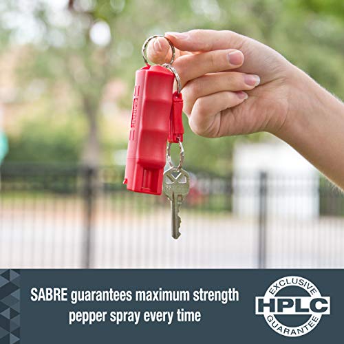 SABRE ADVANCED Pepper Spray Keychain with Quick Release β 3-in-1 Pepper Spray, CS Tear Gas & UV Dye β Maximum Strength Police OC Spray, Finger Grip for Better Aim β Optional Practice Spray