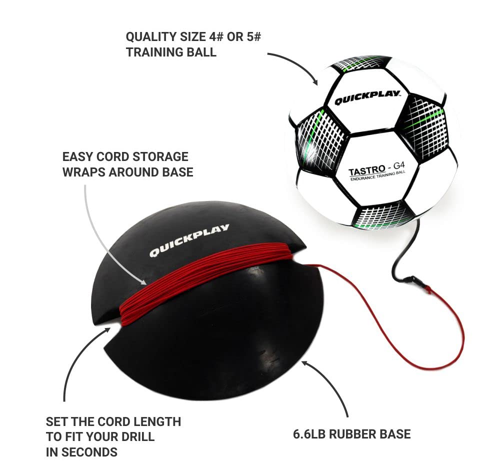 QUICKPLAY Replay Soccer Training Ball | Adjustable Bungee Elastic Training Ball (Size 4 Soccer Ball (Junior))