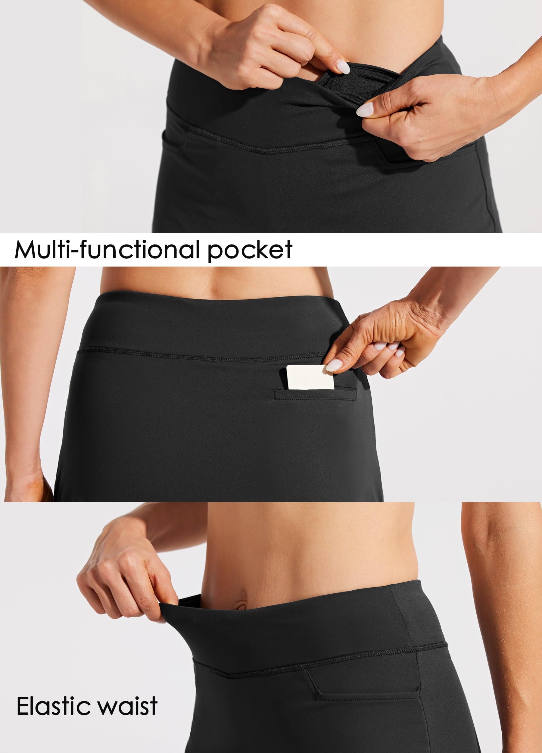 Willit Women's 17" Tennis Skort Skirts Golf Workout Skorts Running Athletic High Waisted Skirts with Pockets Black M