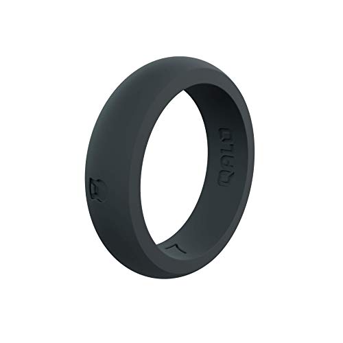 QALO Women's Rubber Silicone Ring, Classic Silicone Wedding Ring for Women, Breathable, Durable Engagement Silicone Band, 5.5mm Wide 2.5mm Thick, Slate Grey, Size 8