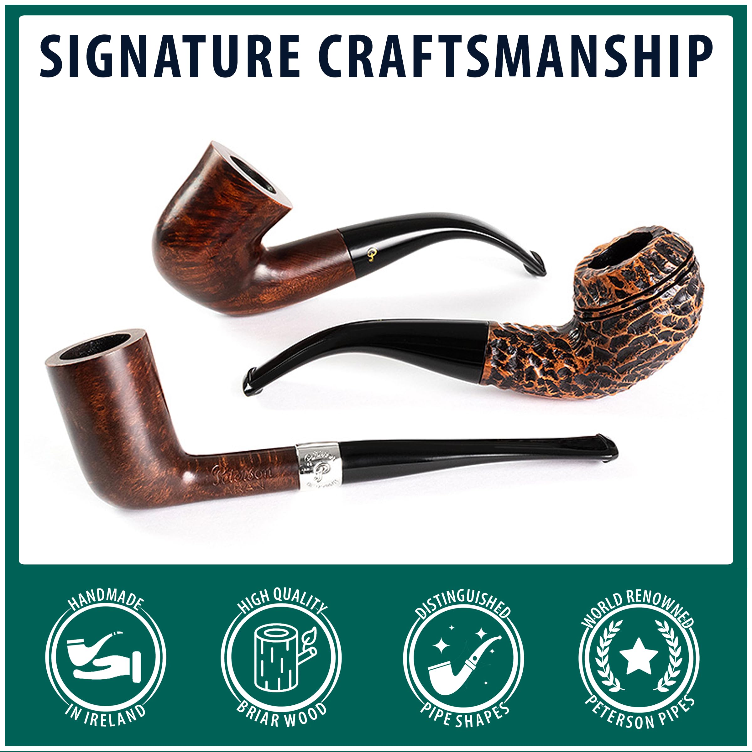 Peterson Pipes Aran - Mediterranean Briar Pipe, Handmade Wood Irish Pipe Hand Crafted in Ireland, Straight Billiard, No Filter, Fishtail, Rusticated, 15
