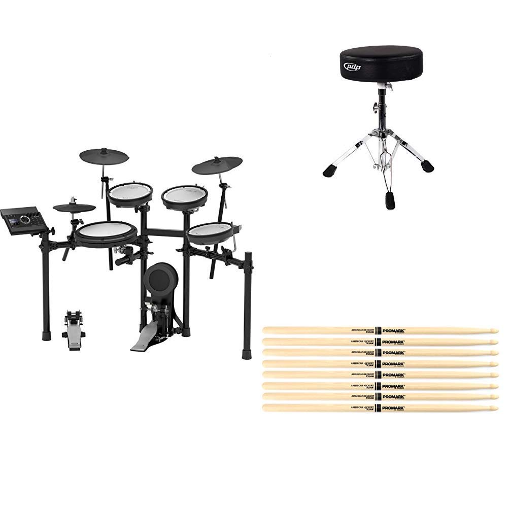 Roland TD-17KV Electronic Drum Set Bundle with 4 Pairs of Drumsticks and Drum Throne