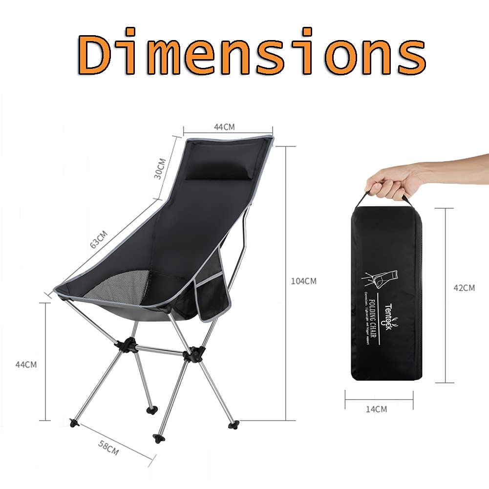 Tentock Backpacking Chair Portable Camping Chair Folding Camp Chair Lightweight Compact Rocking High Back Chair Camping Gear Equipment (Silver)