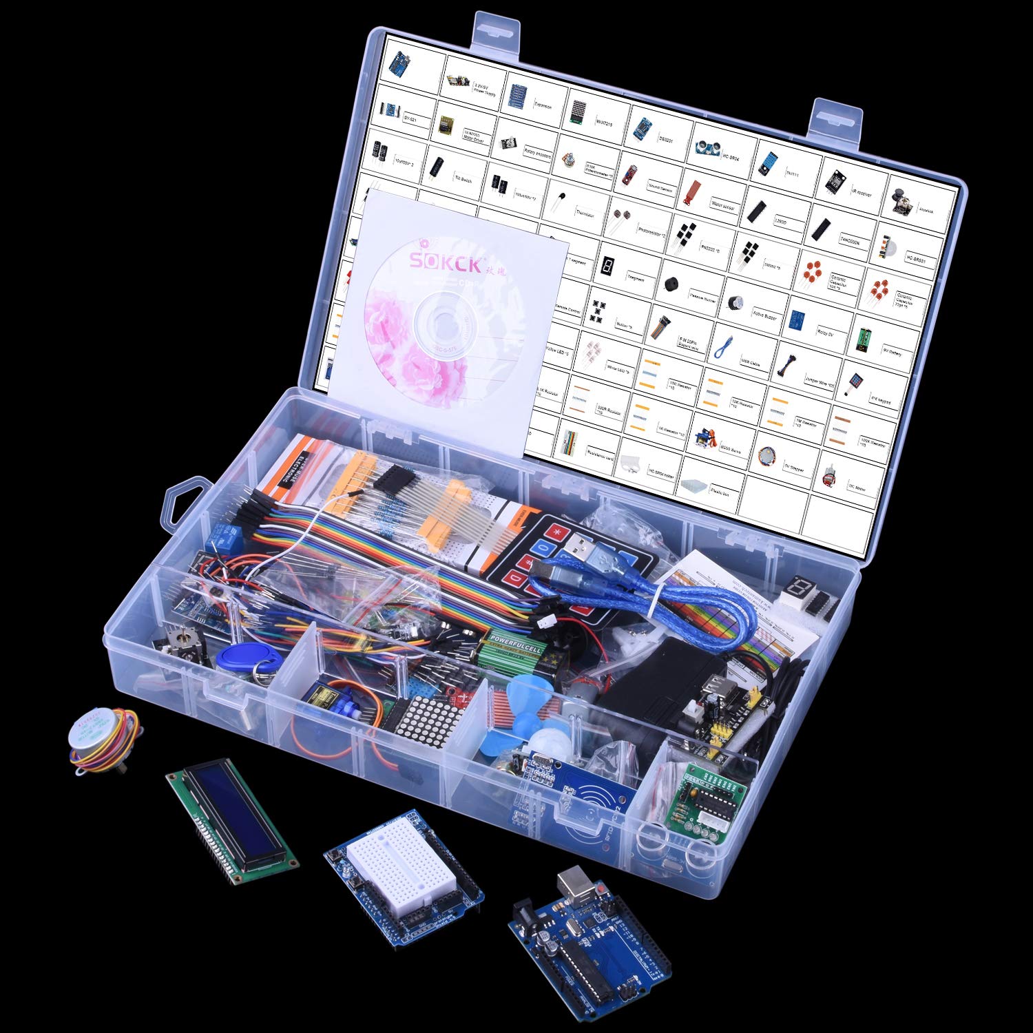 Quimat Project Complete Ultimate Starter Kit Compatitable with ArduinoIDE,Development Board,Expansion Board,LCD1602, HC-SR501, Ultrasonic Sensor Module with Bracket and Tutorial (69 Items) QK27, White (QK27-Q)