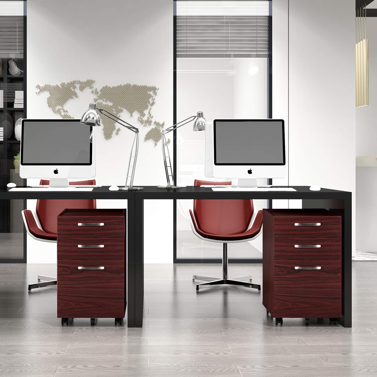 Sunon 3-Drawer Vertical Filing Cabinet Rolling Wood Mobile File Cabinets for Home Office with Casters (Manhogany, Non-Assembled)