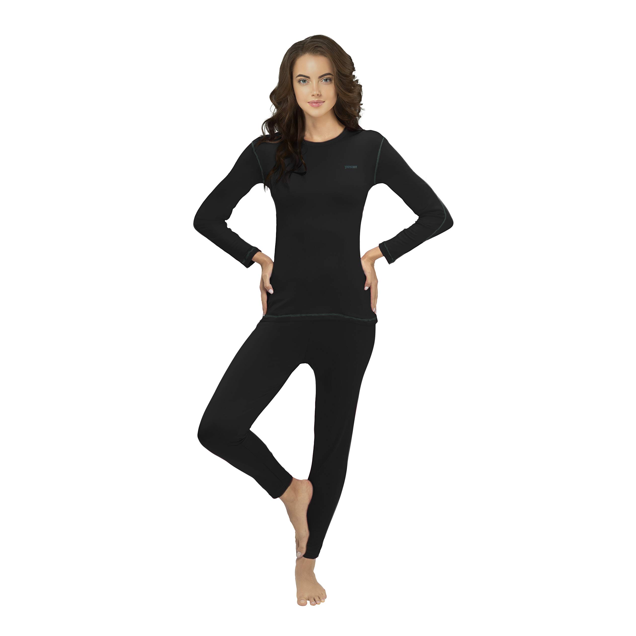 Thermal Underwear for Women (Thermal Long Johns) Sleeve Shirt & Pants Set, Base Layer w/Leggings Bottoms Ski/Extreme Cold Black S