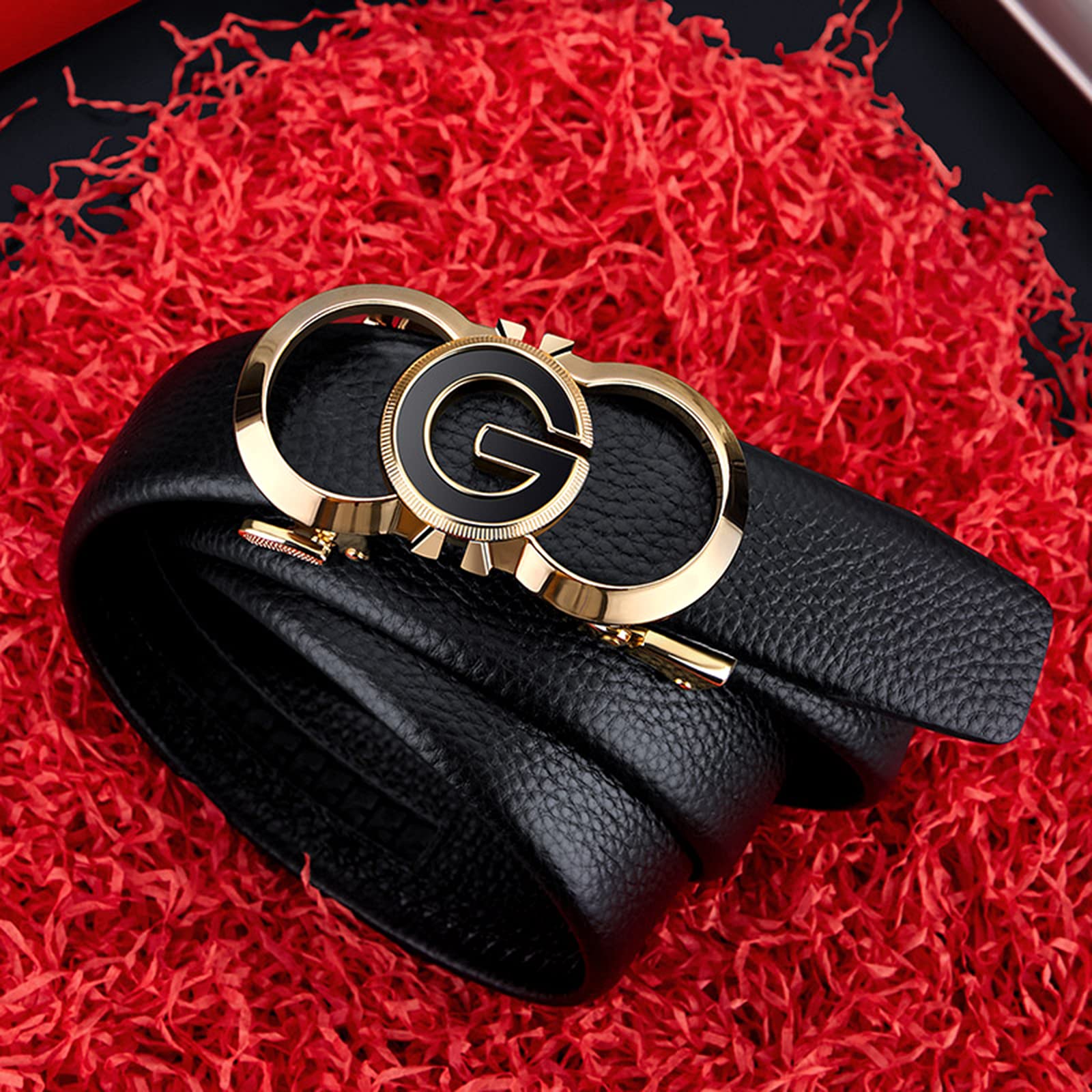 VANNANBA Leather ratchet Belts for Men Automatic Buckle Casual Work Dress Belt with Gift Box