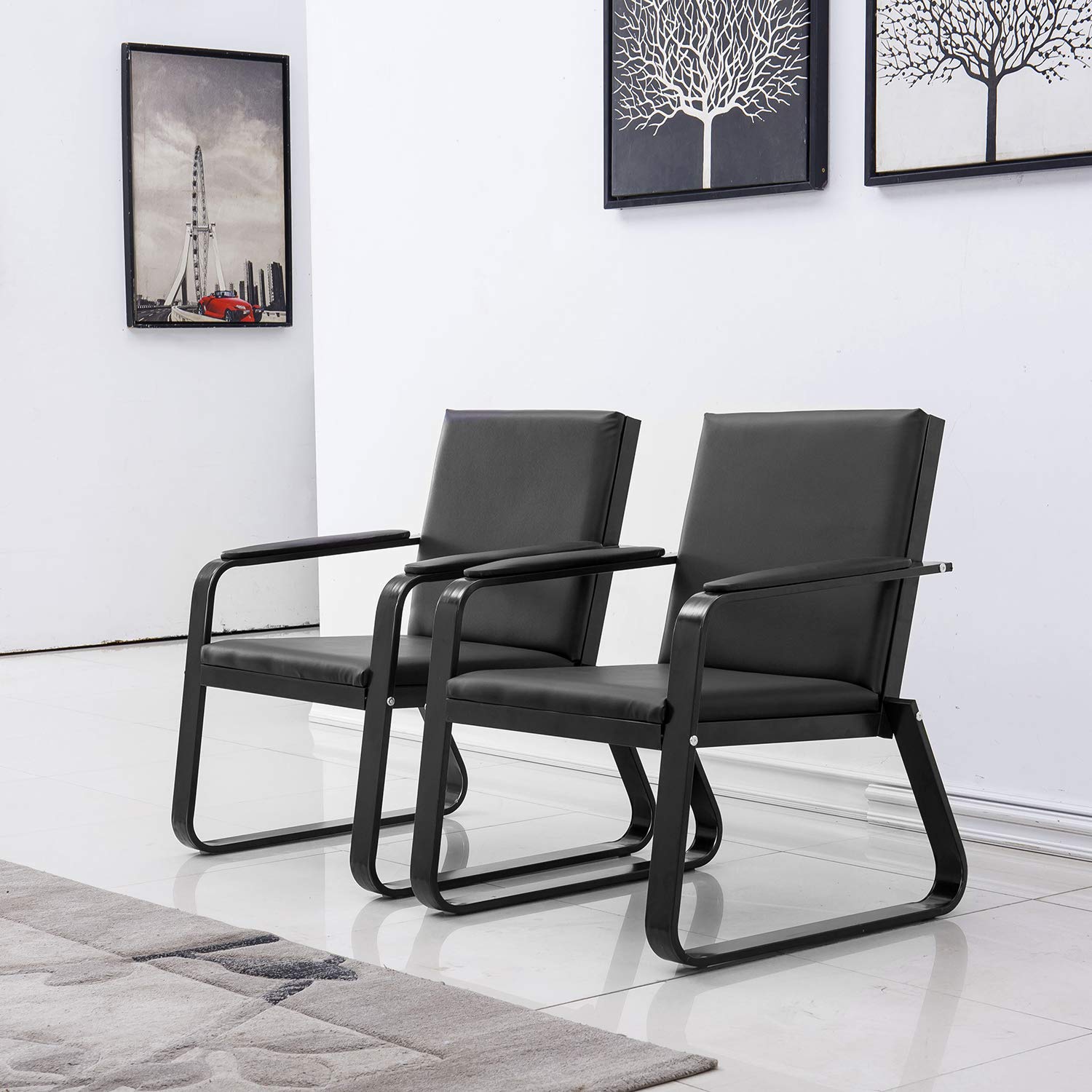 walnest 3PCS 5 Seats Office Reception Chair Set PU Leather Waiting Room Bench Visitor Guest Sofa Airport Clinic 2x1-seat and 1x3-seat