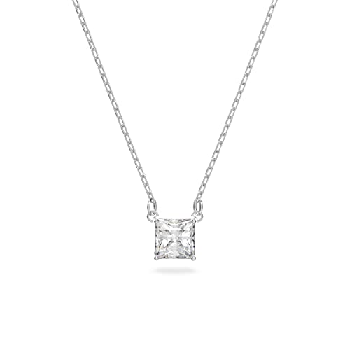 Swarovski Attract Pendant Necklace with a Square Cut Clear Crystal on a Rhodium Plated Setting with Matching Chain