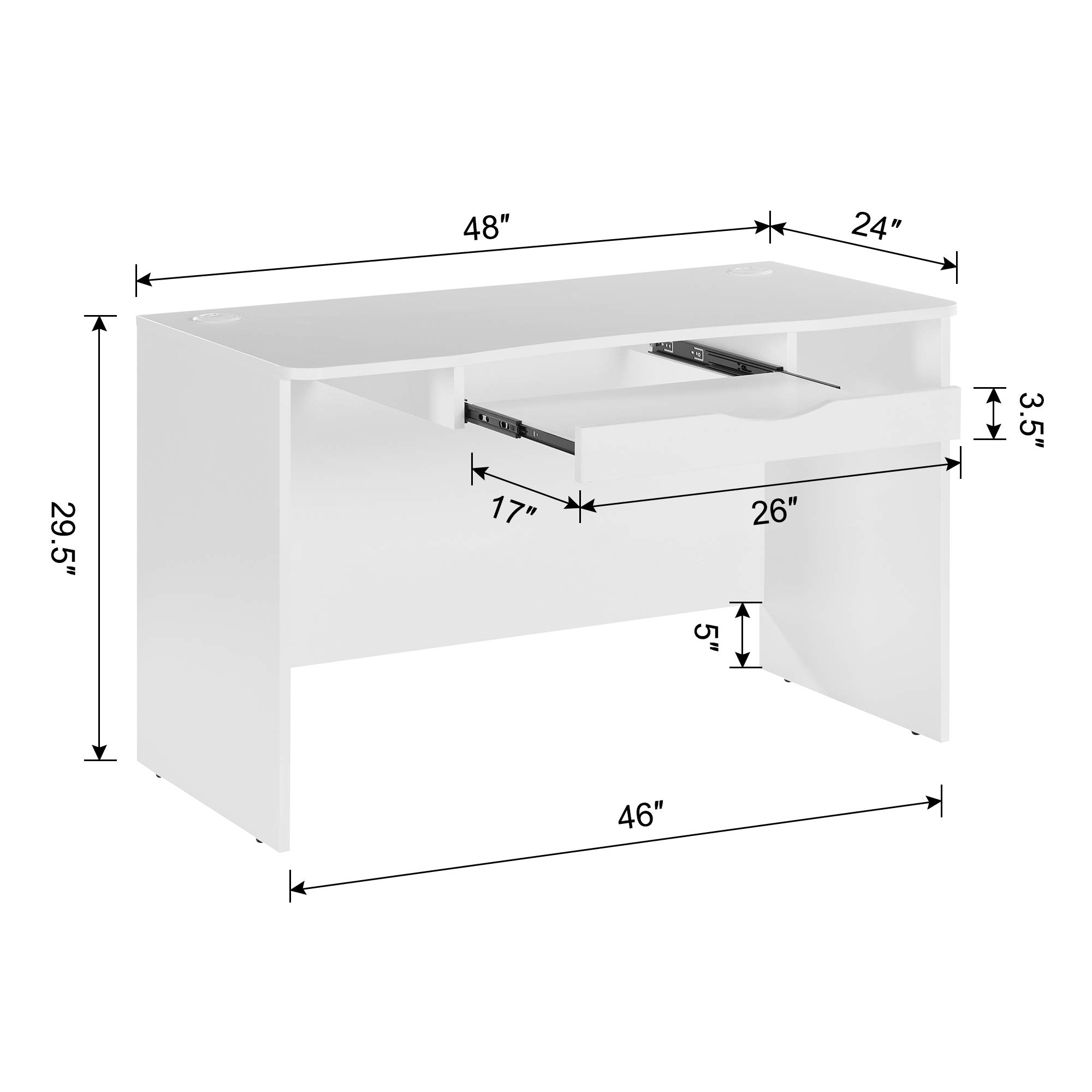 Sunon Laminate Office Desk Shell 48-inch Rectangle Curved Computer Gaming Desk Shell with Keyboard Tray for Home Office (L48''xW24''xH30''/120x60x75cm, White)