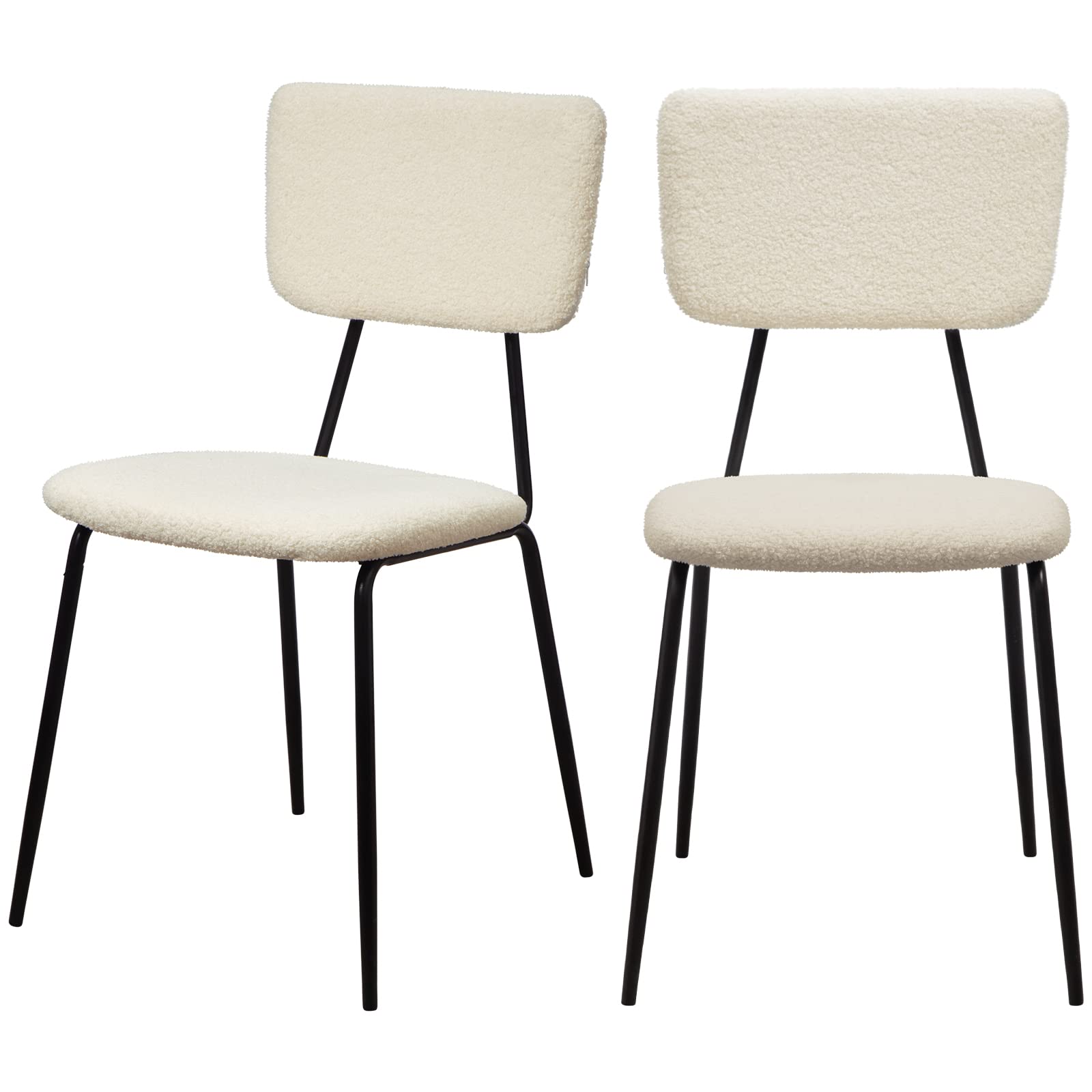 White Dining Room Chairs Set of 2, Modern Accent Kitchen Chairs with Faux Leather Soft Padded Back in Checkered Pattern and Chrome Legs,Comfortable Side Chair for Indoor Use:Living Room Waiting Room
