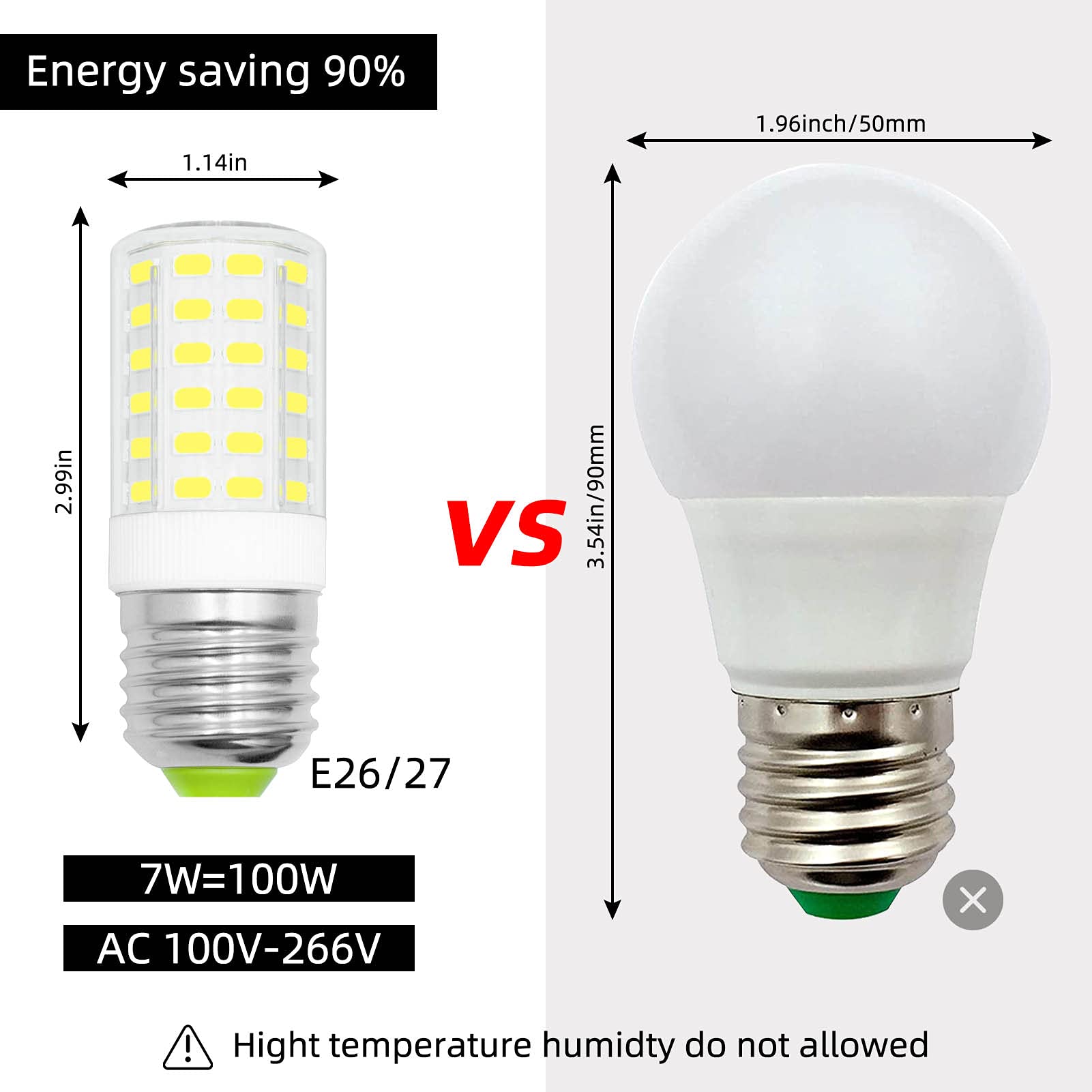 TZHILAN E26 7W Refrigerator LED Light Bulbs Home Lighting 100 Watt Equivalent Daylight White 6500K Eye Protect 85 CRI 950 Lumens 100-265 V Edison E26/E27 Medium Screw Base Non-Dimmable - 2 Pack
