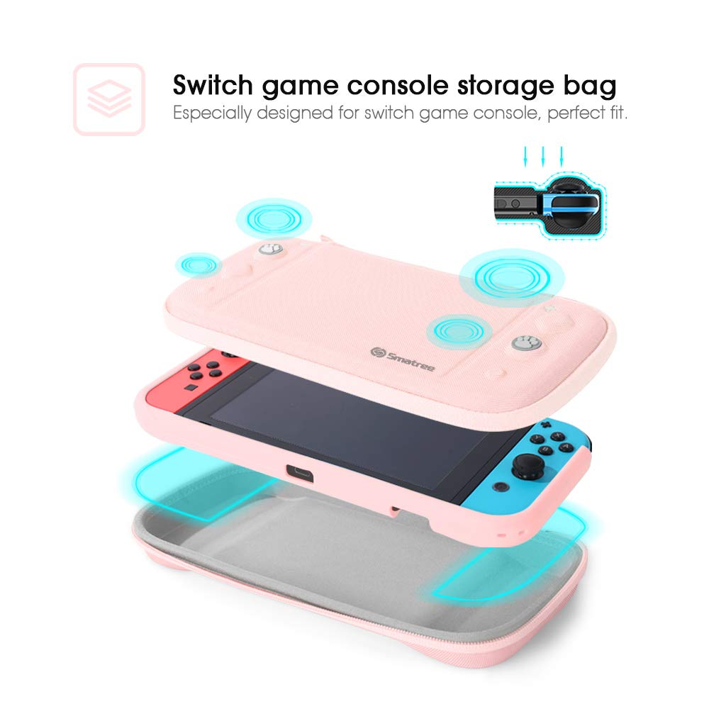 Smatree Hard Shell Carry Case for Nintendo Switch with 10 Game Cartridges, Protective storage Case for Travel（Pink）