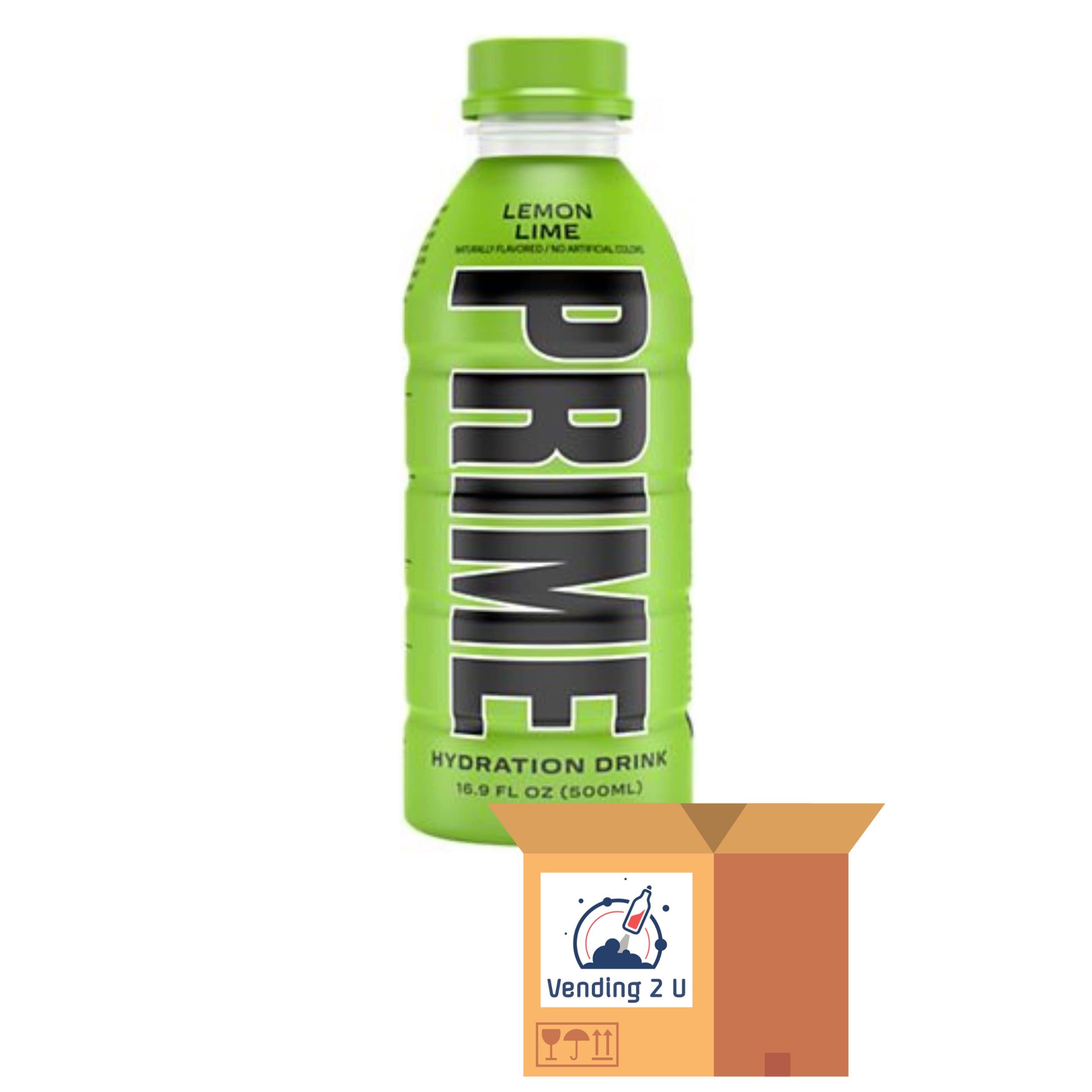 Prime Hydration Drink Lemon Lime 16.9oz Bottles, 12 Units, With V2U Custom Koozie
