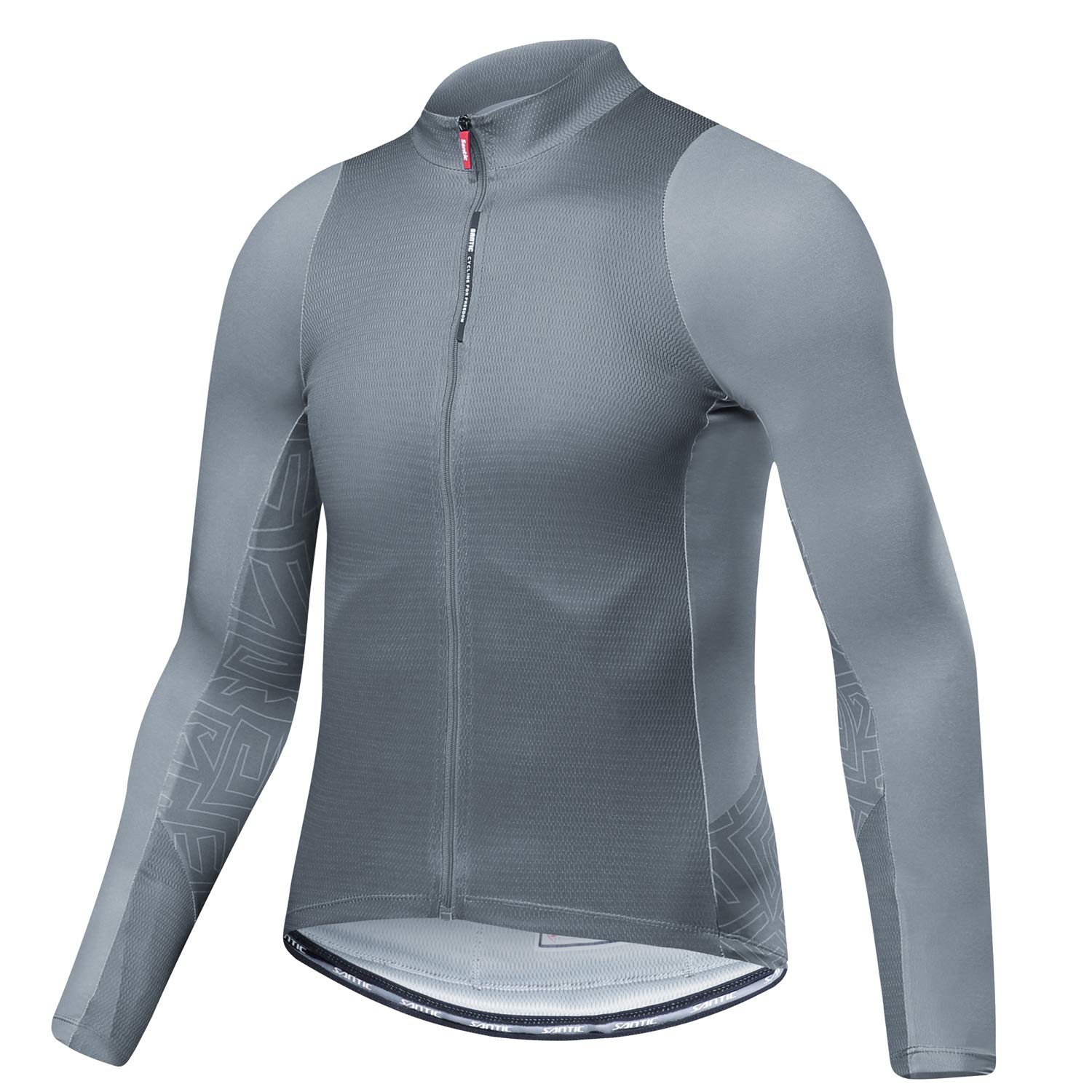 Santic Cycling Jersey Men's Long Sleeve Tops Mountain Bike Shirts Bicycle Jacket with Pockets Grey XL