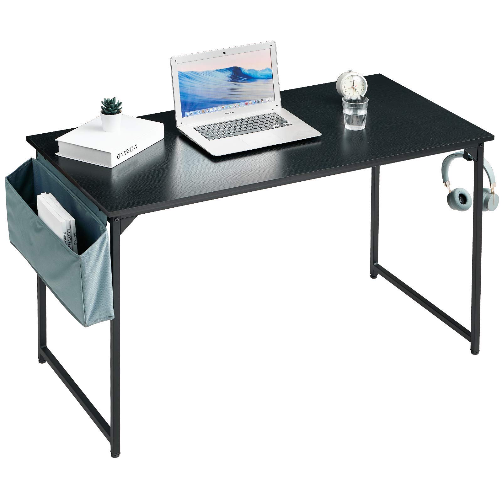 YMYNY 47 inch Computer Desk Home Office Writing Study Desk Laptop Table, Industrial Simple Style Work Desk with Storage Bag and Headphone Hook, Black