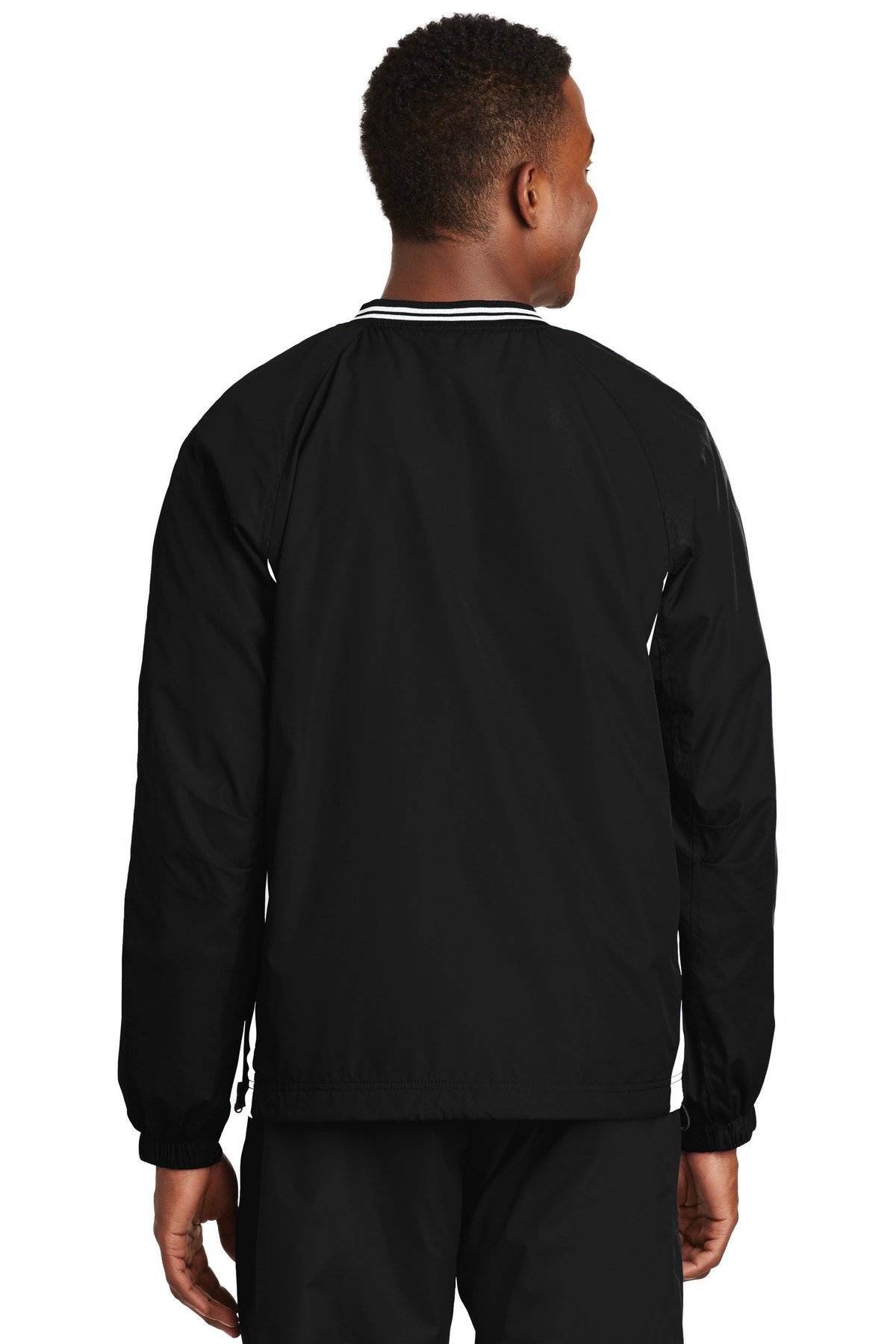 SPORT-TEK Tipped V-Neck Raglan Wind Shirt F20 Black/White