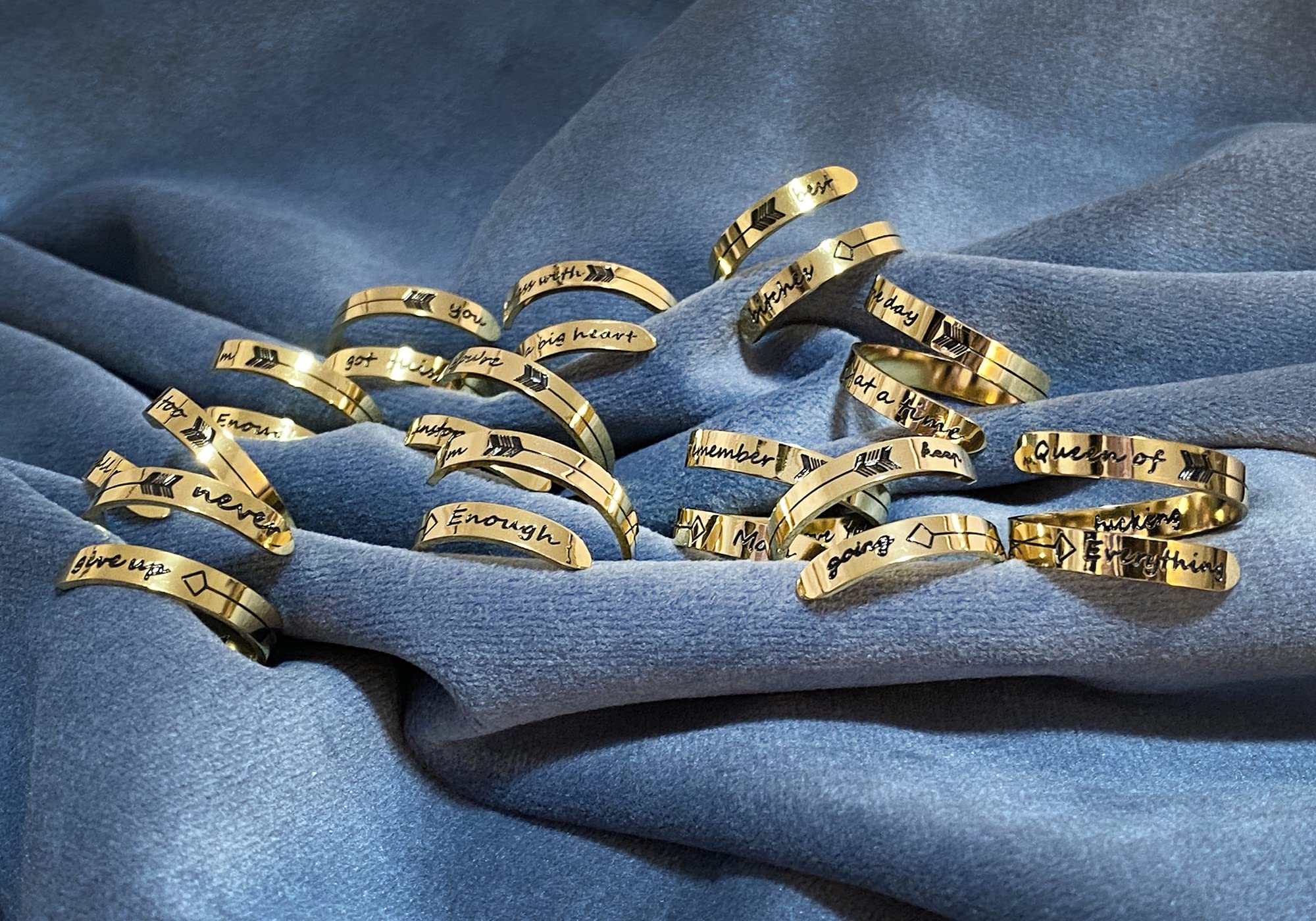Vrycot Im a warrior gold Stainless Steel Encourage Ring Adjustable Steel Gold Keep Going ring Inspirational Opening Stacking Cute Band Jewelry