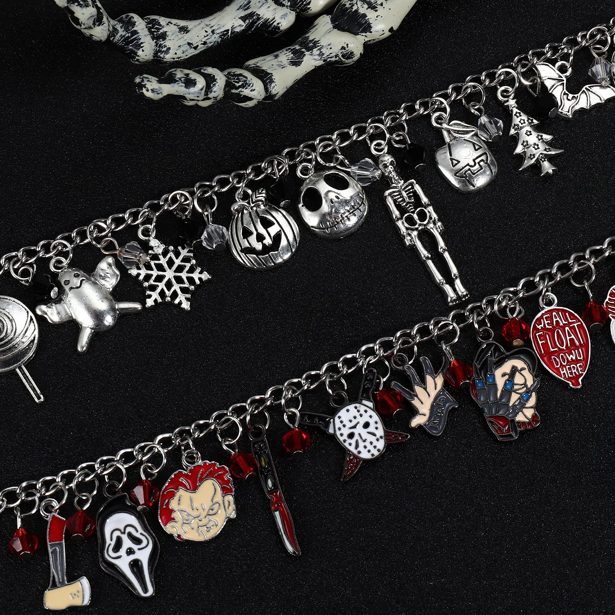 Sanfenly Charm Bracelets for Women Men, Scary Christmas Halloween Link Bracelets for Horror Fans