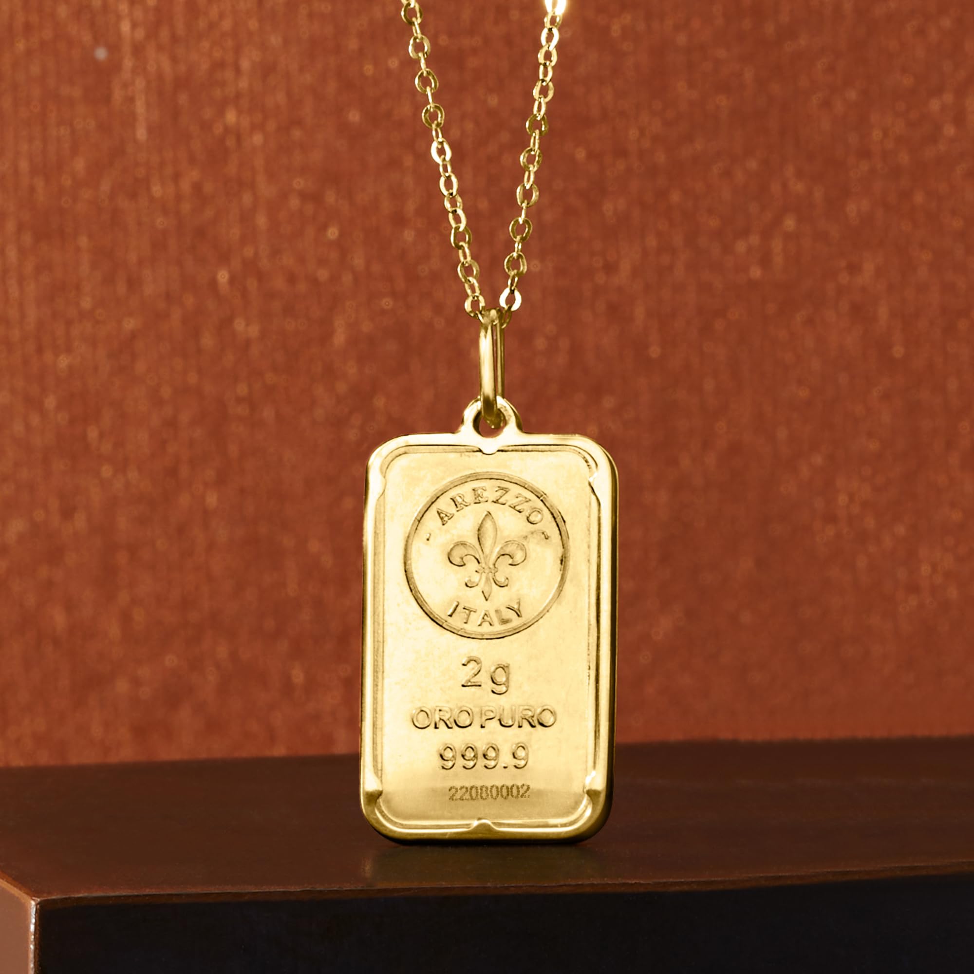 Ross-Simons Italian 24kt Yellow Gold Fleur-De-Lis 2-Gram Ingot Pendant Necklace With 14kt Yellow Gold Frame. 20 inches