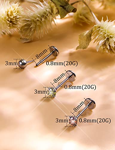 Ylqjksk 20G Nose Rings Stud Surgical Steel Threadless Push in Flat Back Stud Earrings Tragus Cartilage Earrings Lip Ring Medusa Piercing Jewelry for Women Men