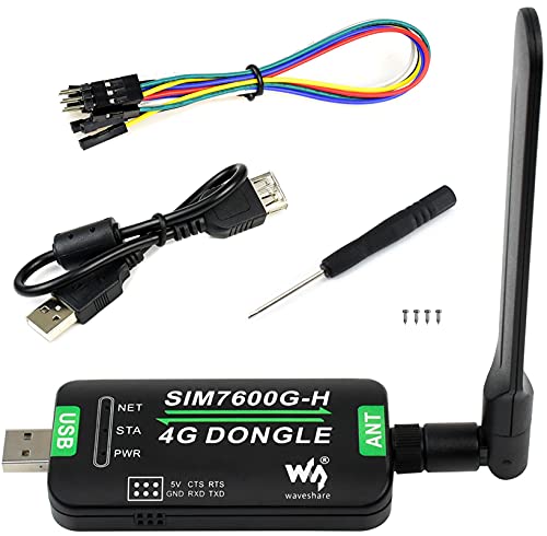 SIM7600G-H 4G DONGLE with Antenna,USB/UART Communication,Support 2G/3G/4G Connectiona GNSS Positioning up to 150Mbps Downlink for Raspberry Pi/Laptop/PC/Drone/Industrial Computer