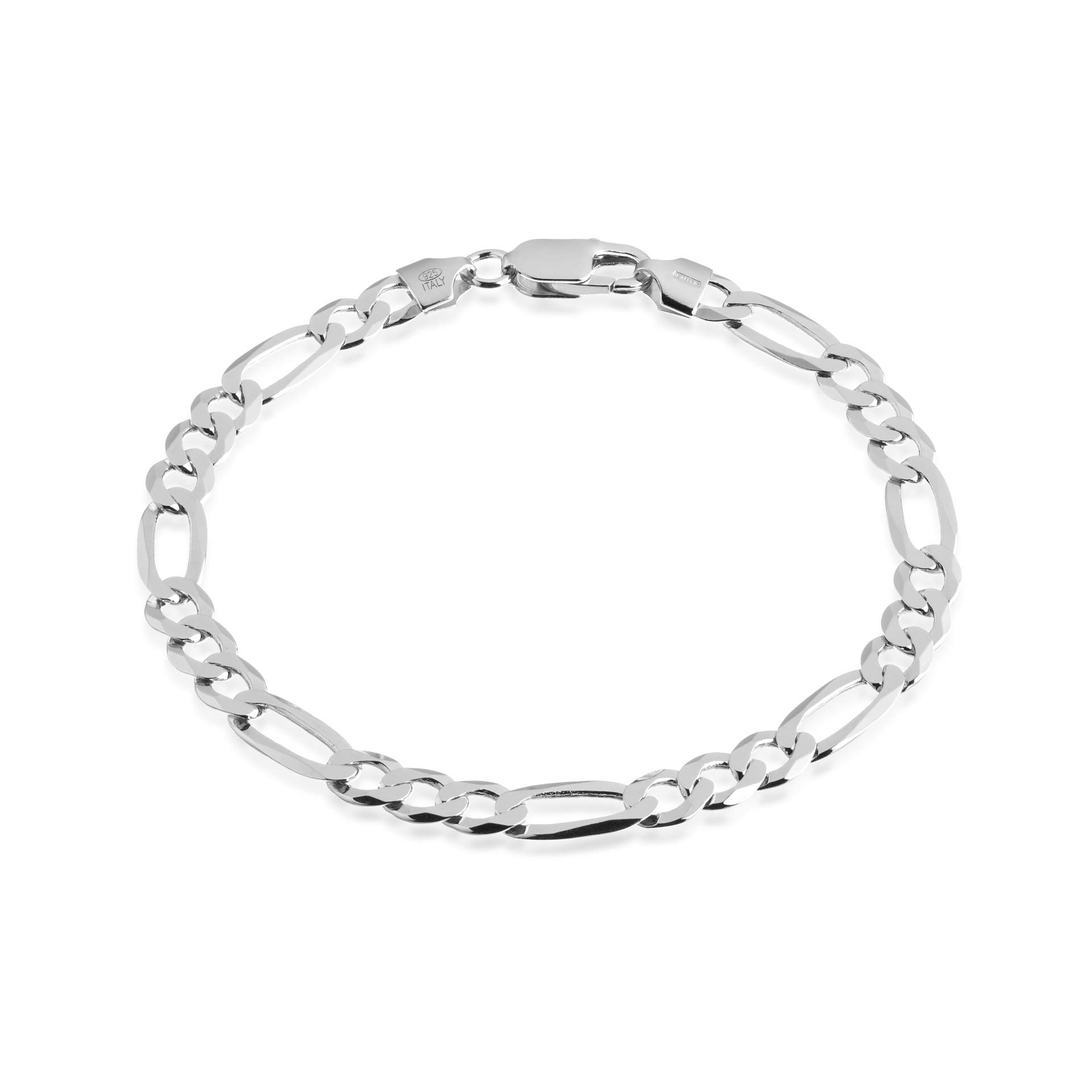 QUADRI - Figaro Link Chain 7 mm in 925 Sterling Silver Italian Bracelet for Men Women - 7.5 Inch - Premium Quality Made in Italy Certified - Gift Box Included (7.5 Inches)